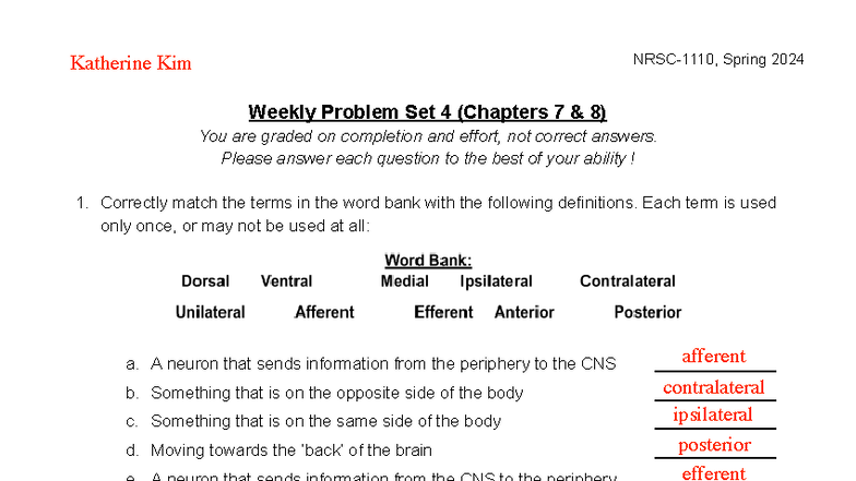 NRSC 1110 Spring 2024 Weekly Problem Set 4 (Chapters 7 & 8) - Studocu