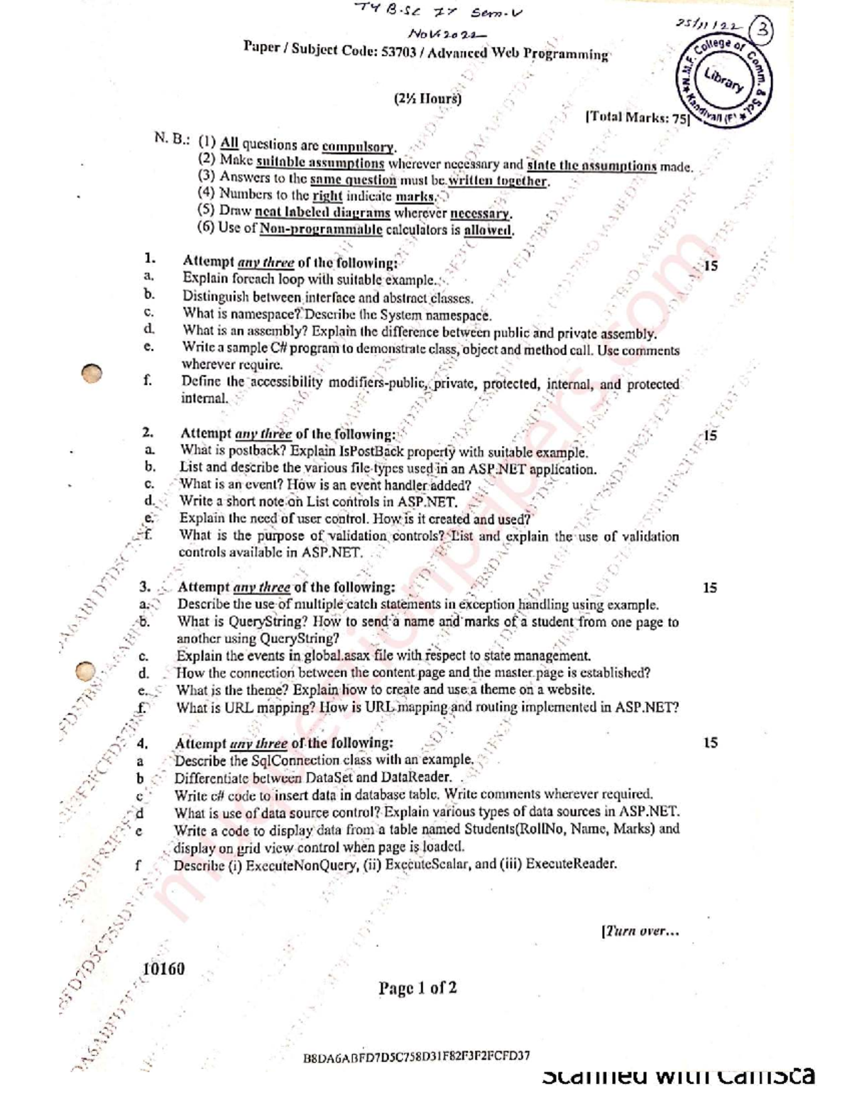 Advanced Web Programming Exam (53703) - Nov 2022 - Kandivall College ...
