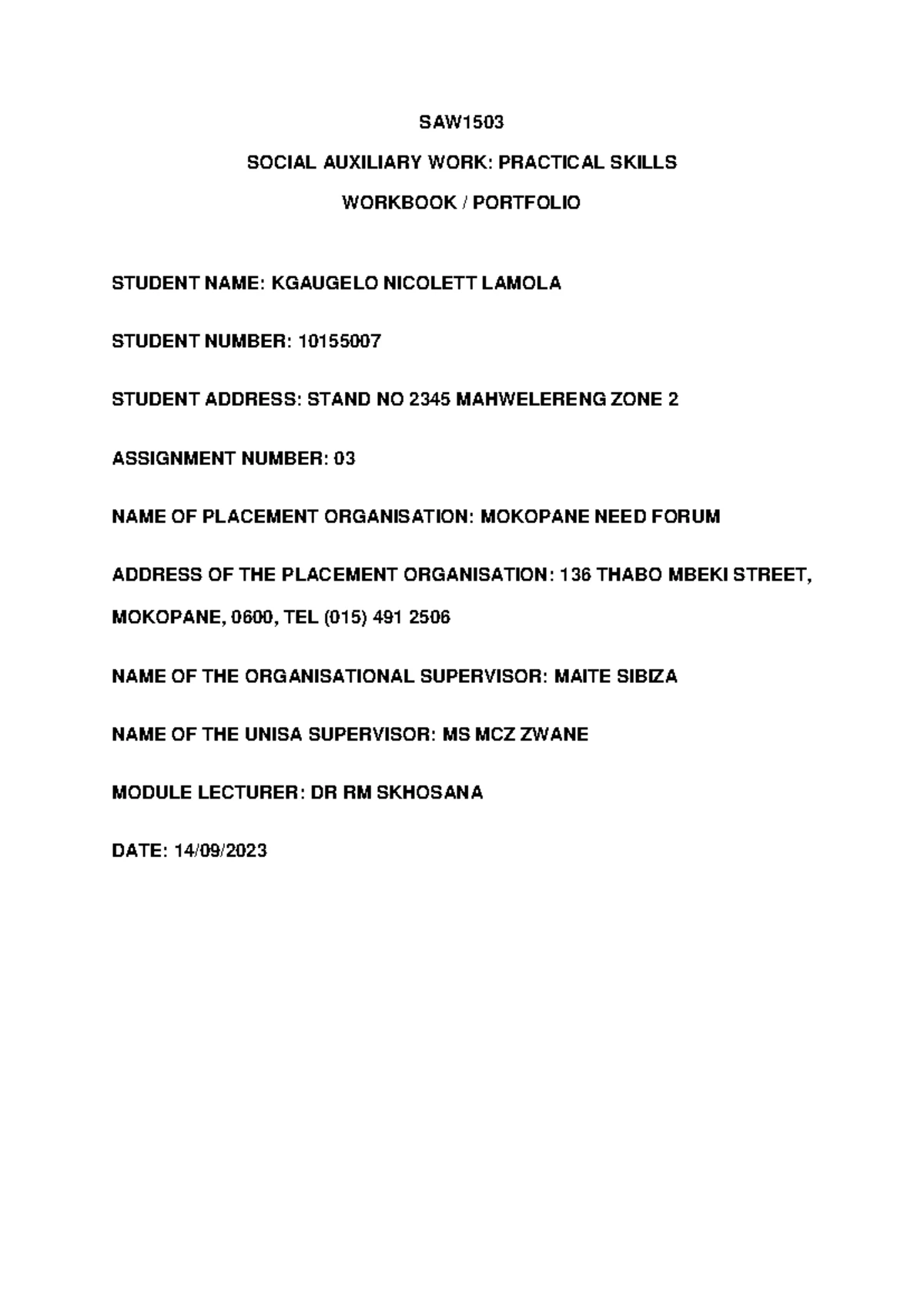 Social Auxilliary Worker - Question Paper 1 - 05 - FINAL EXTERNAL ...