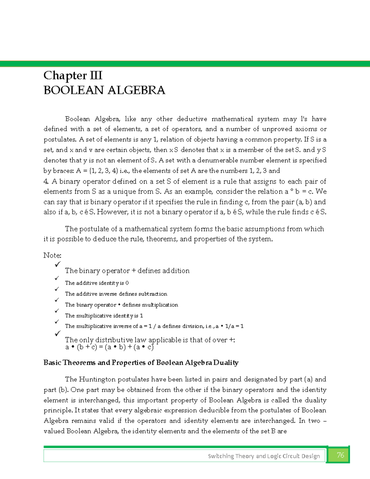 Chapter 3 - Boolean Algebra - Chapter III BOOLEAN ALGEBRA Boolean Algebra, like any other ...