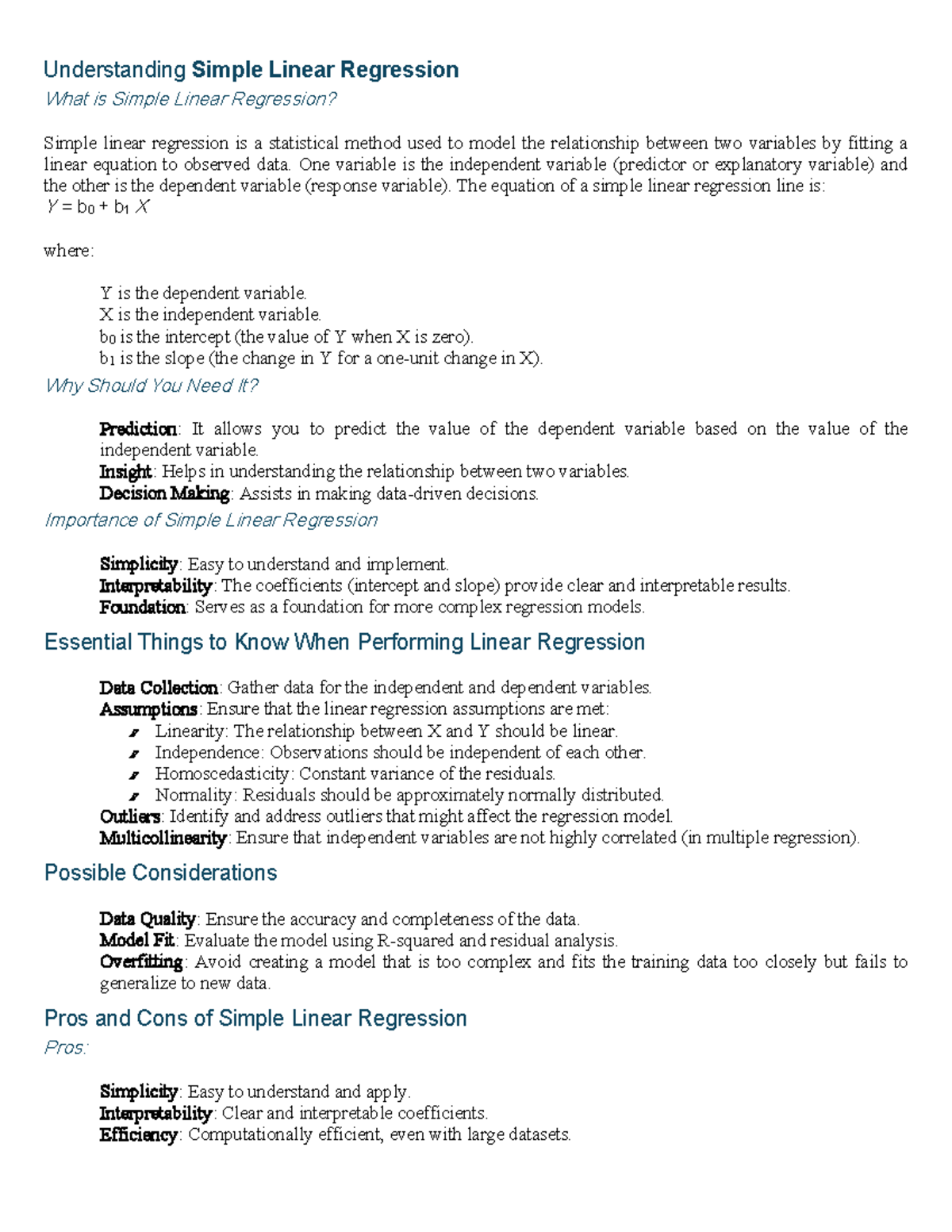 Simple Linear Regression Notes: Understanding Key Concepts and ...