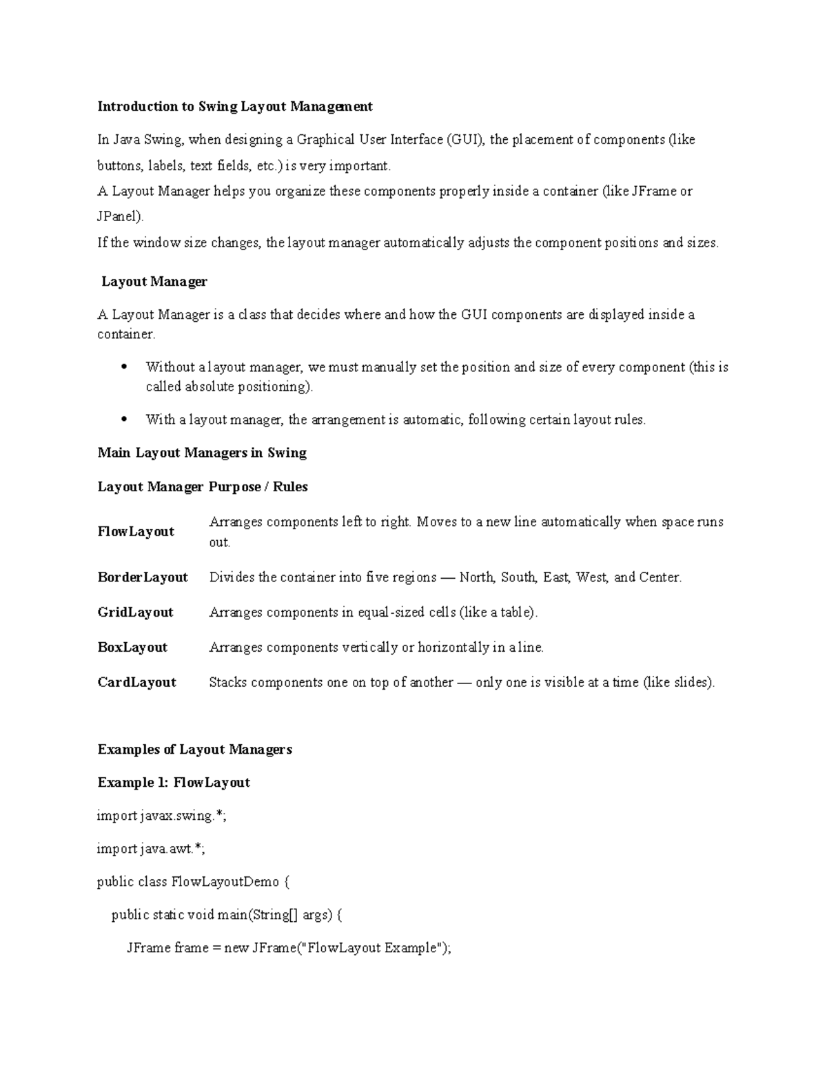 5.4 Java Swing Layout Management Overview and Examples - Studocu