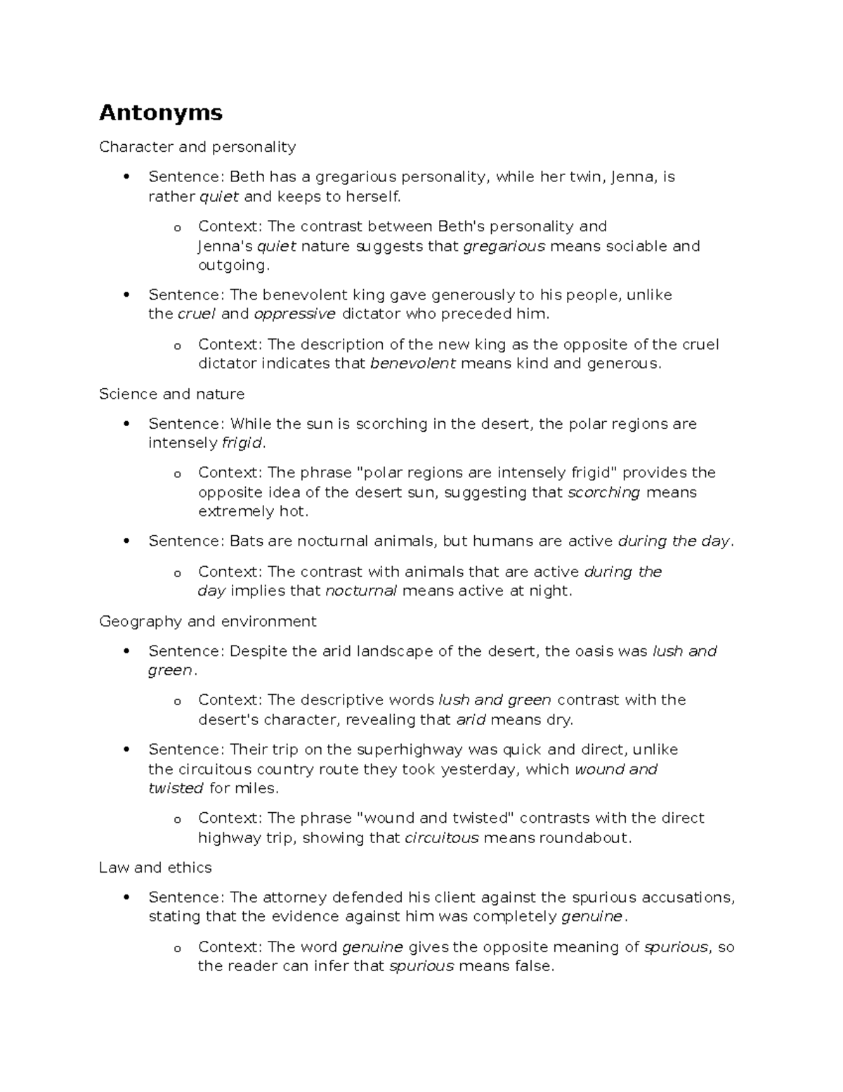 Context Clues: Understanding Antonyms and Synonyms in Language - Studocu
