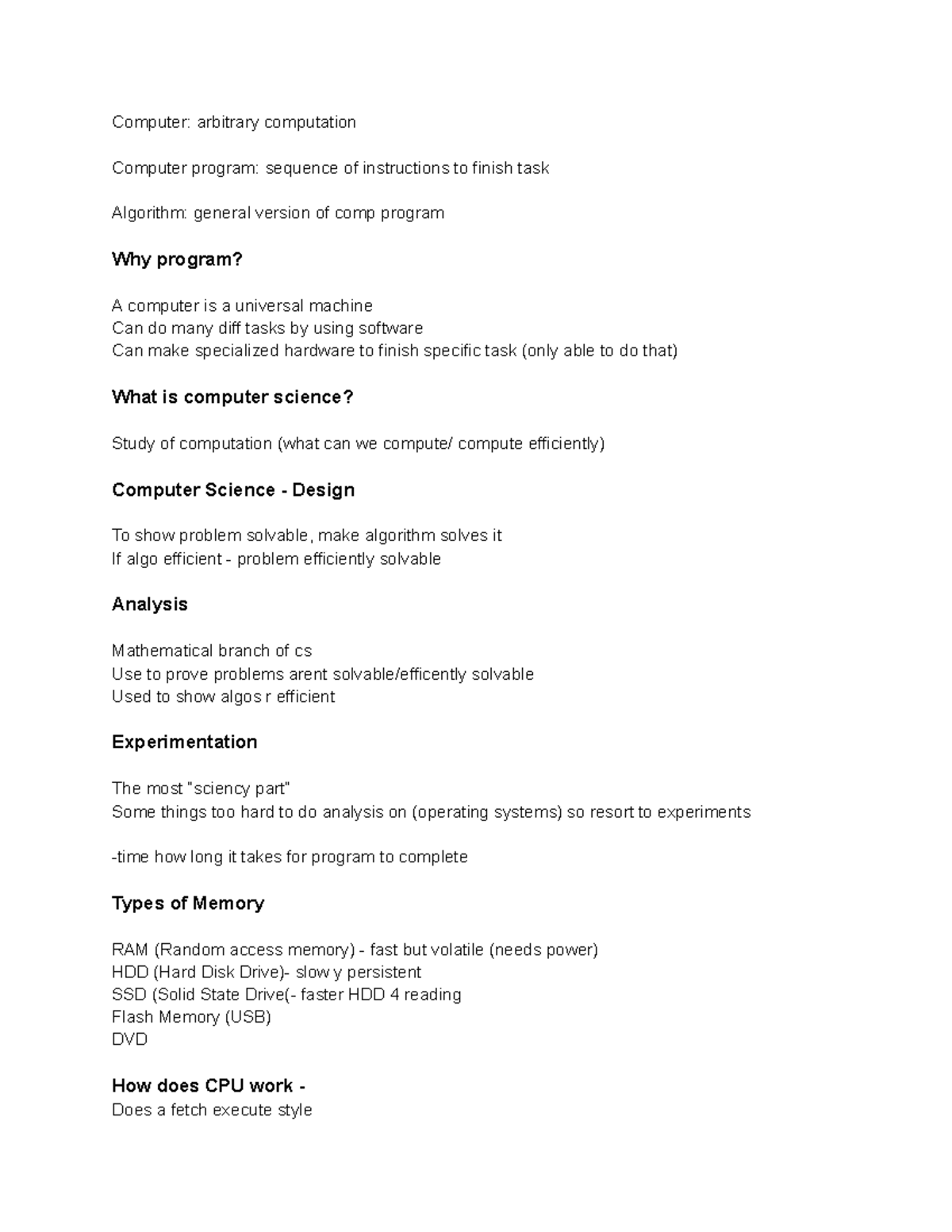 #1 What is computing - Notes for the first lecture. - Computer ...