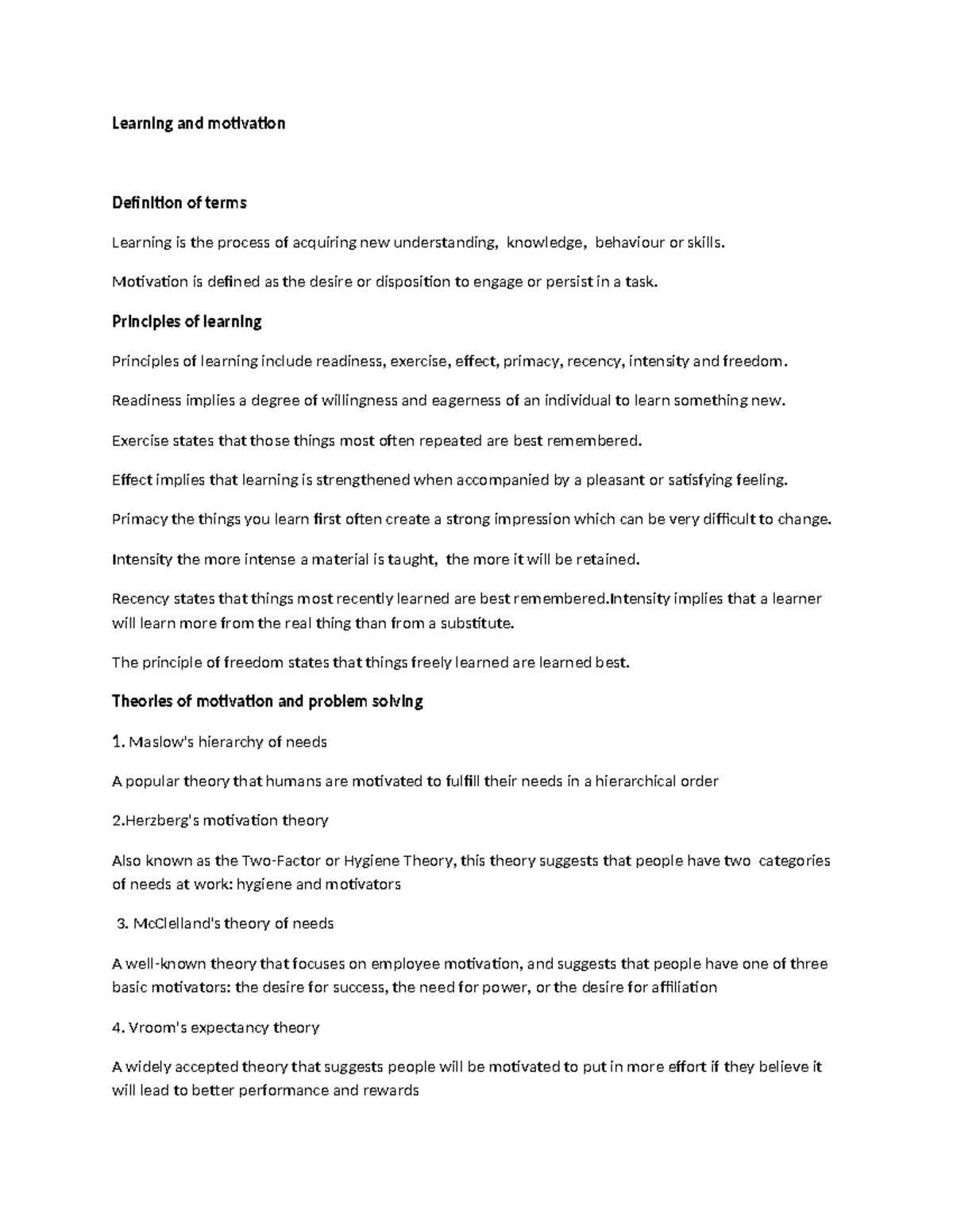 Learning and motivation - Learning and motivation Definition of terms ...