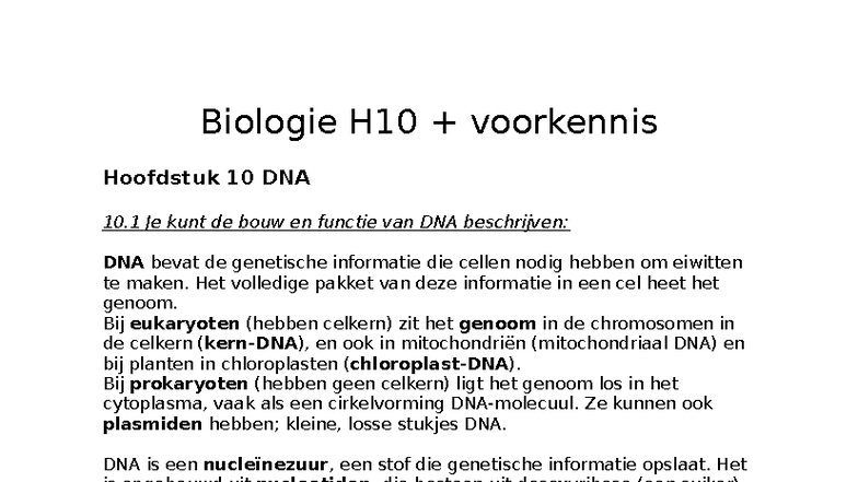 Biologie H10 Samenvatting: DNA, Genregulatie en Evolutie - Studeersnel