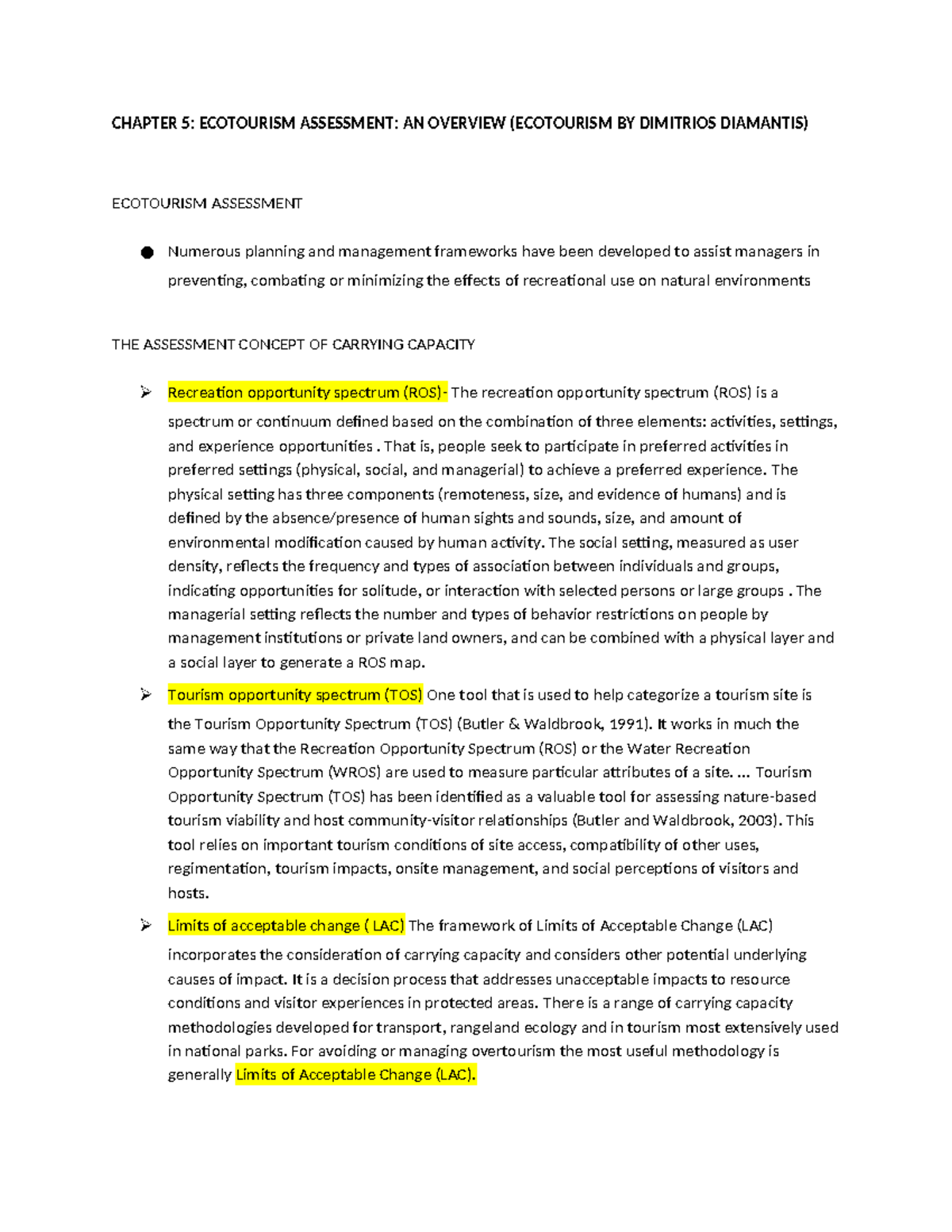 CHAPTER 5: ECOTOURISM ASSESSMENT OVERVIEW (ECOTOURISM) - Studocu
