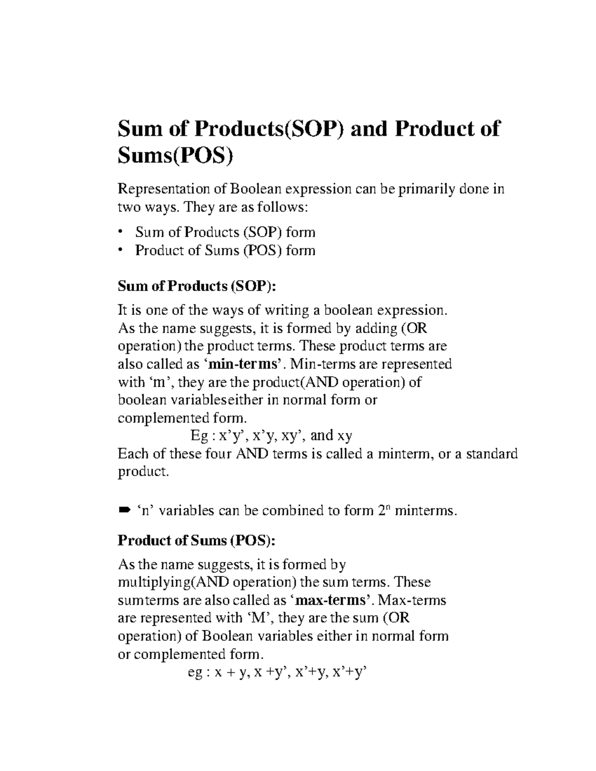 Sum of Products(SOP) and Product of Sums(POS) - Sum of Products(SOP) and Product of Sums(POS ...