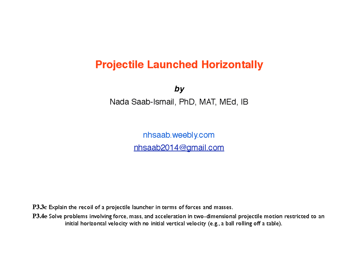 Kinematic Equations: Analyzing Projectile Motion (Physics 1200 ...