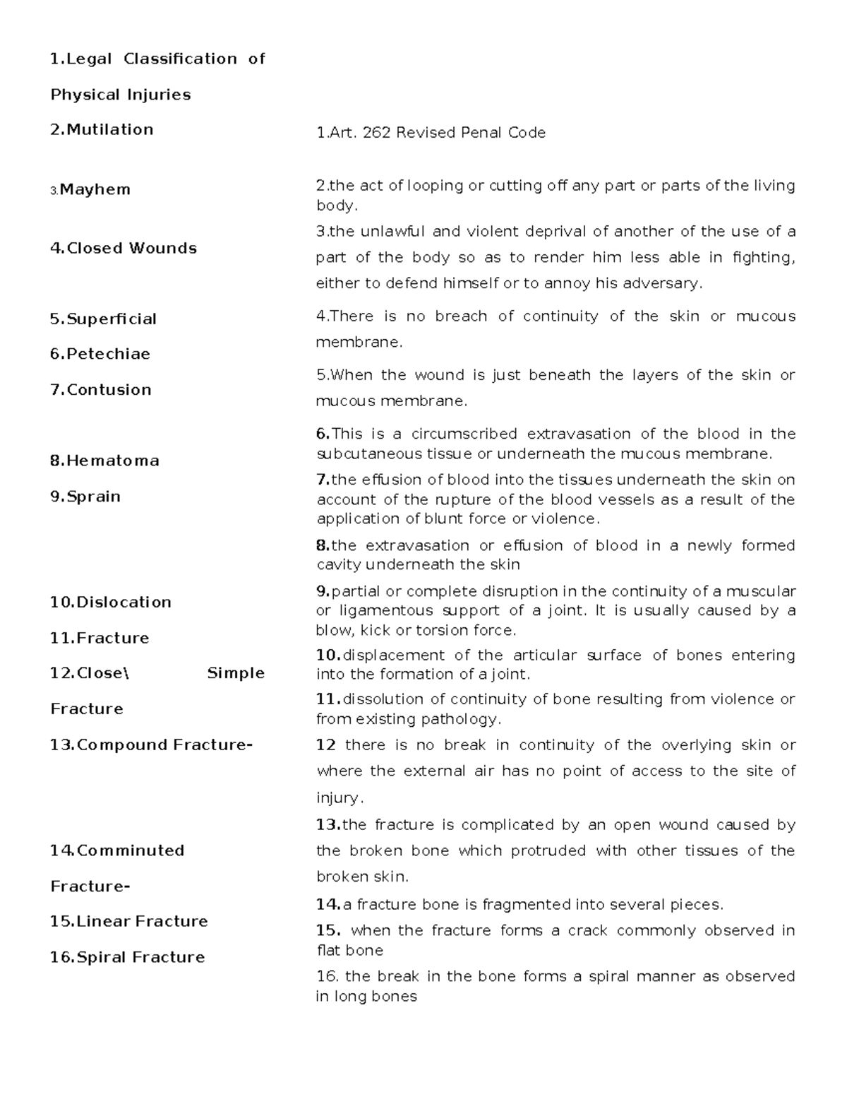 Cdi Reviewer and Notes on Legal Classifications of Physical Injuries ...