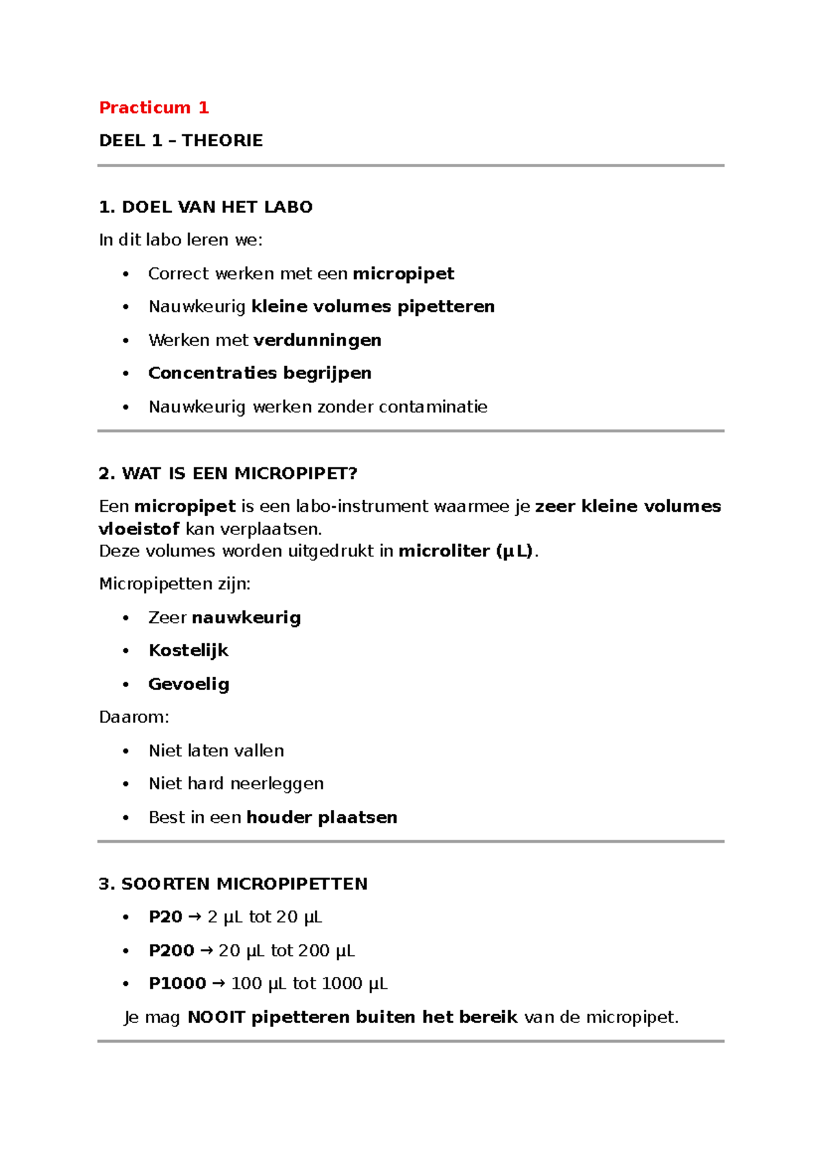 Practicum 1 DEEL 1 & 2: Micropipetteren en Verdunningen Samenvatting ...