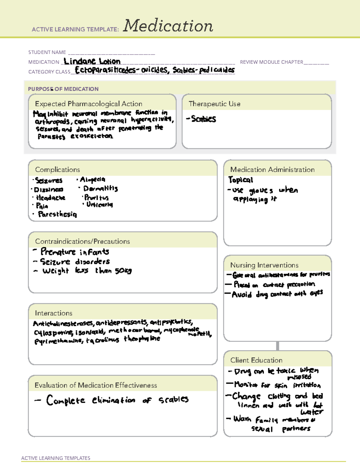 ATI Medication Template: Lindane Solution Overview & Nursing ...