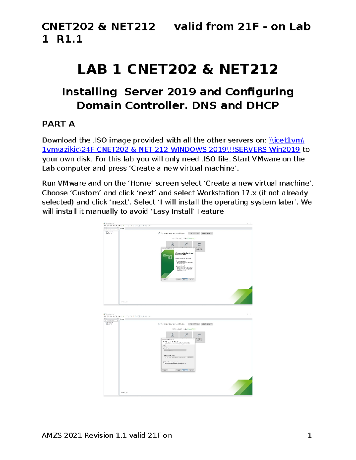 Lab 1 - Lab 1 CNET 202 - 1 R1. LAB 1 CNET202 & NET Installing Server ...