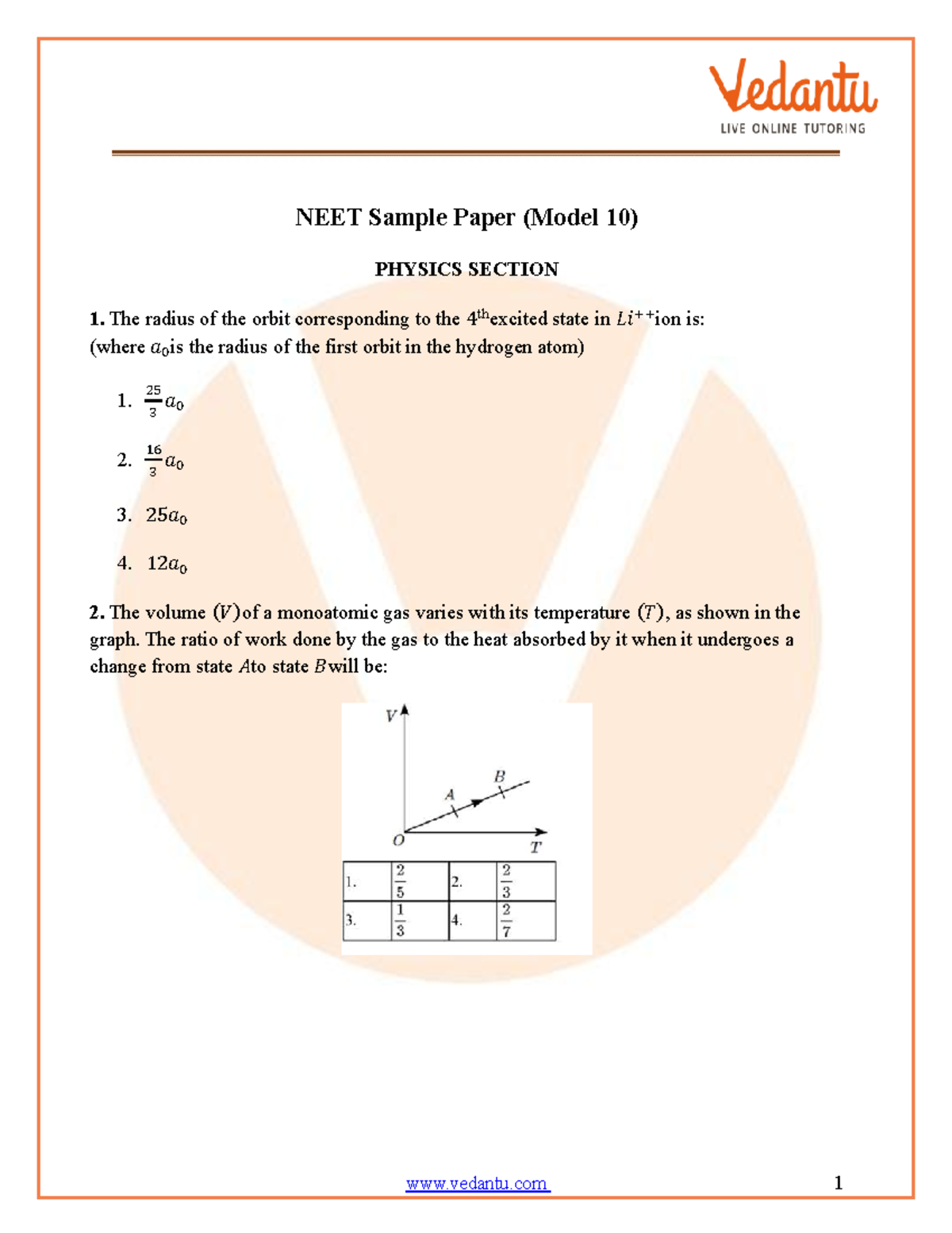 NEET Sample Paper 10: Physics Practice Set with Solutions - Studocu