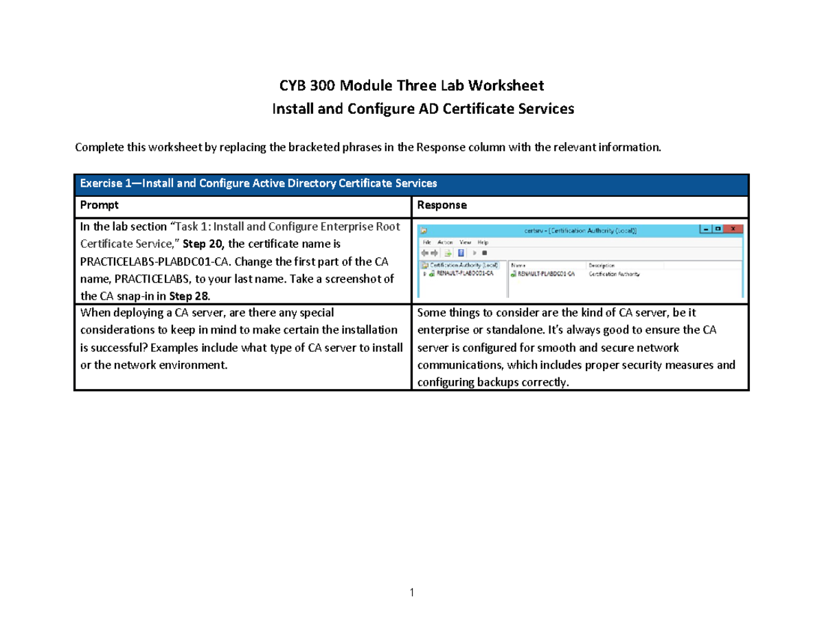 CYB 300 Module 3-2 Lab: Active Directory Certificate Services - Studocu