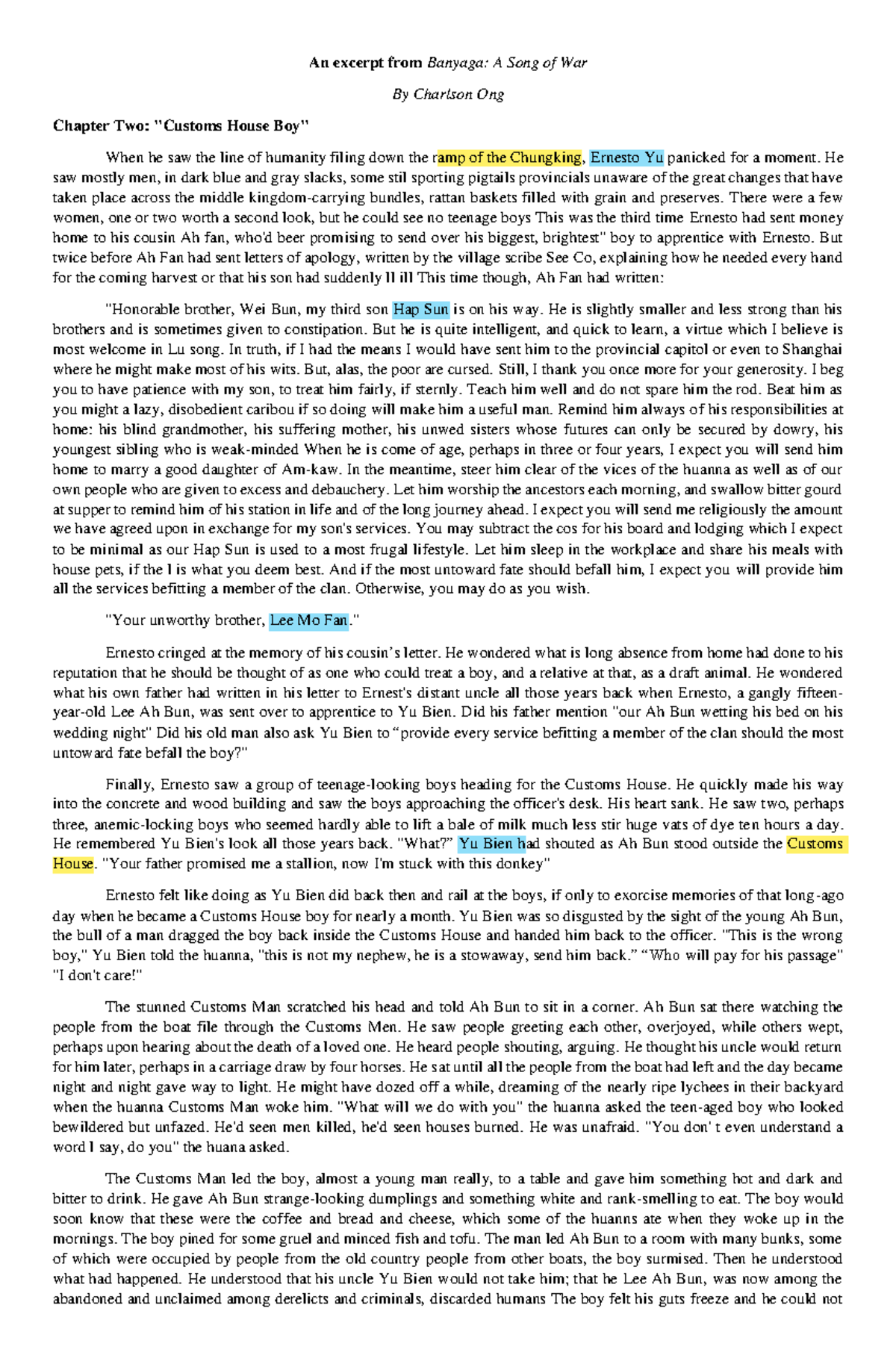 Banyaga A Song of War Excerpt: Chapter Two - Customs House Boy - Studocu