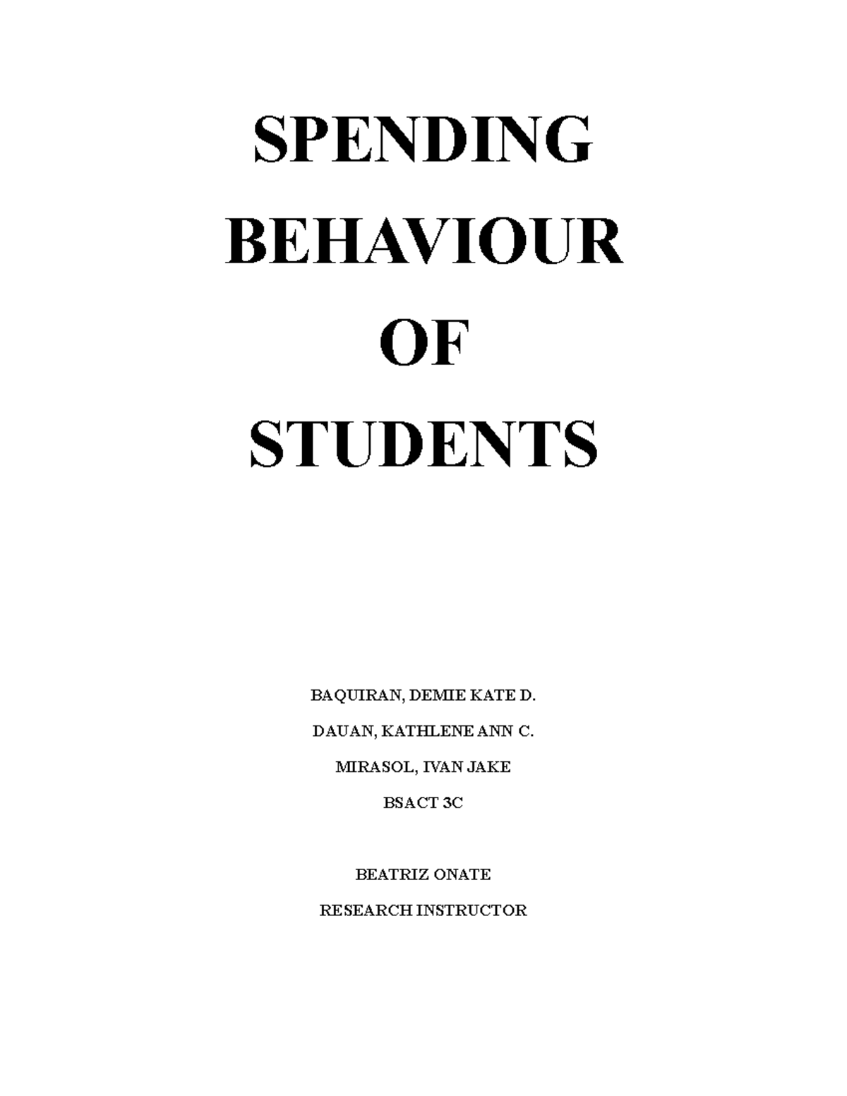 Spending Behavior of BSACT 3C Students: An Analysis of Trends and ...