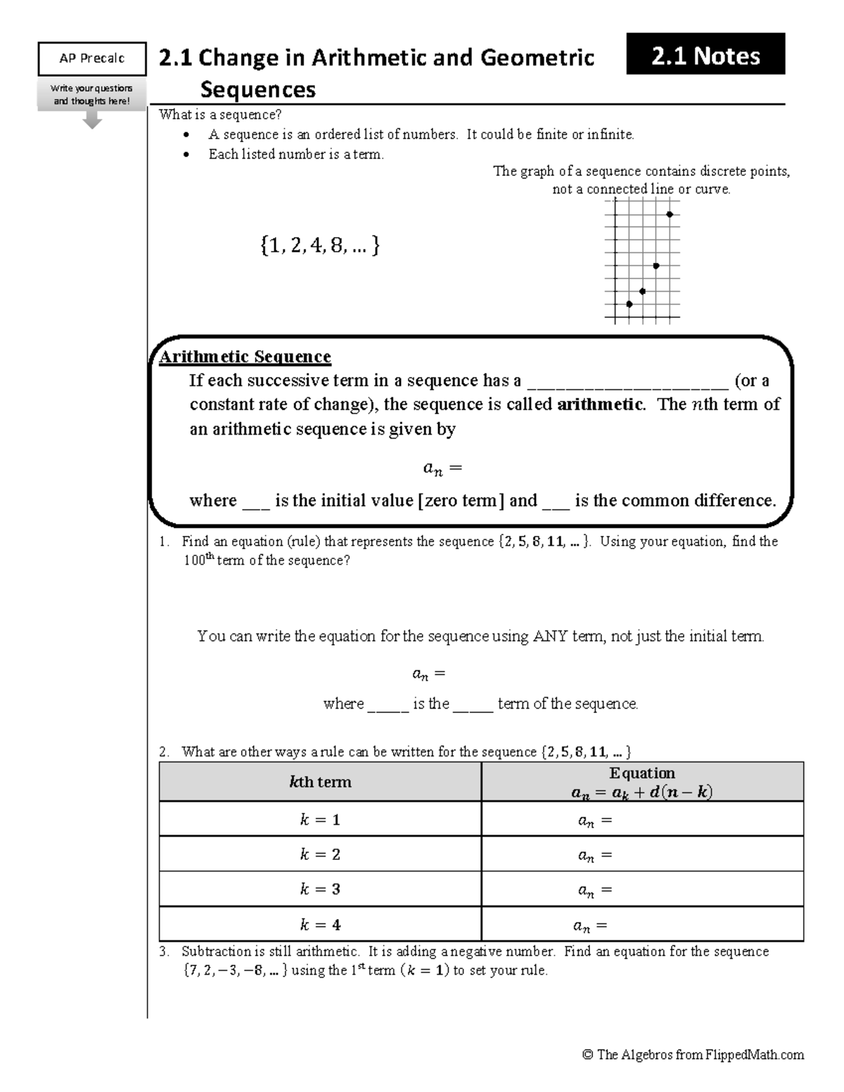 AP Precalc 2.1 Notes: Change in Arithmetic & Geometric Sequences - Studocu