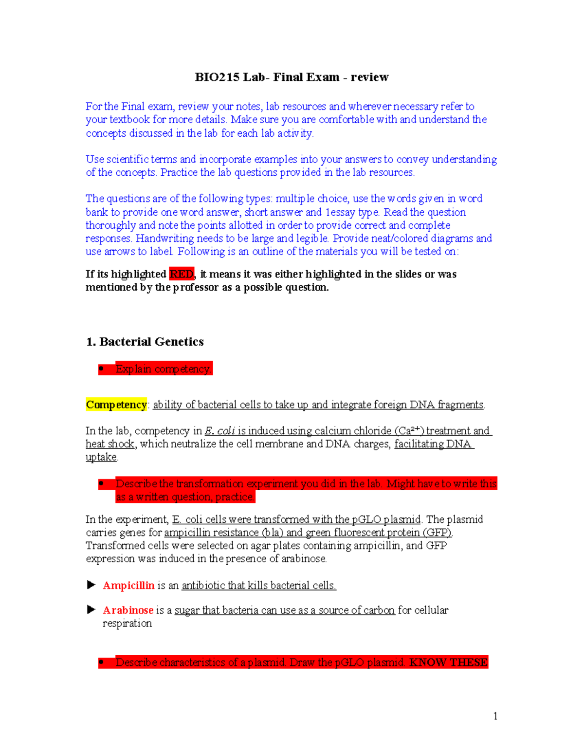 BIO215L Final Exam Study Guide - Lab Concepts & Key Topics - Studocu