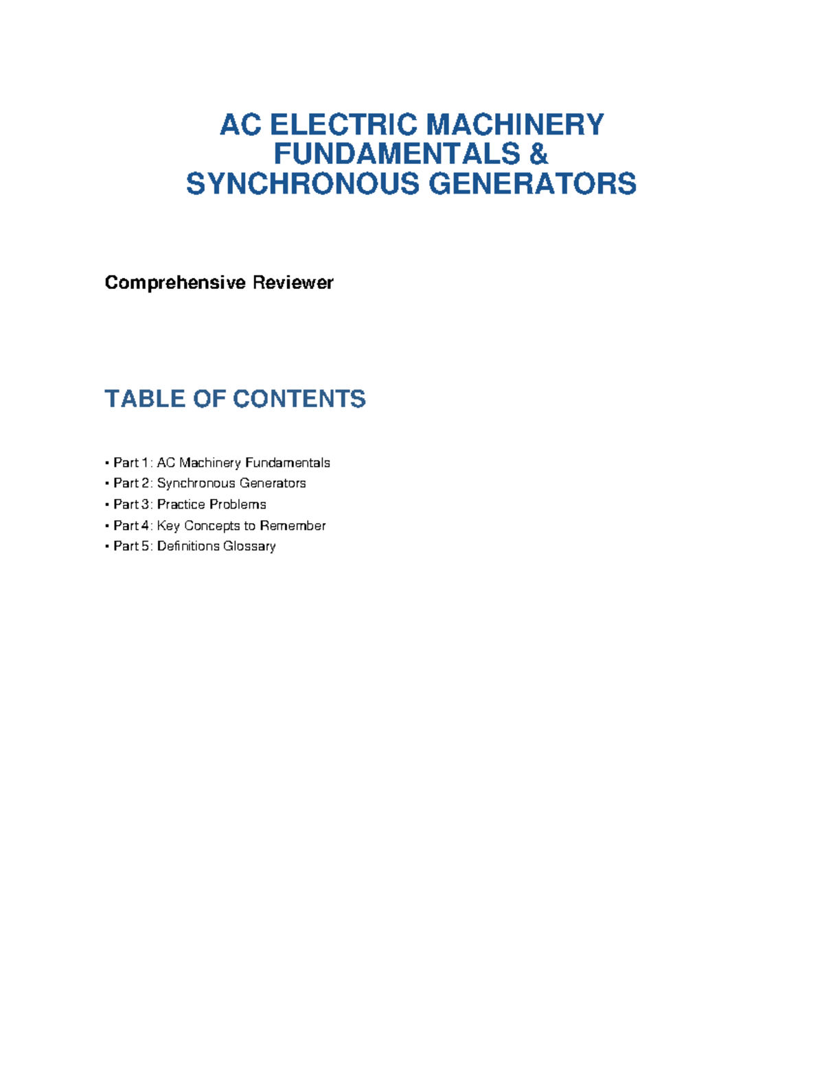 AC ELECTRIC MACHINERY FUNDAMENTALS (ACM 101) Comprehensive Reviewer ...