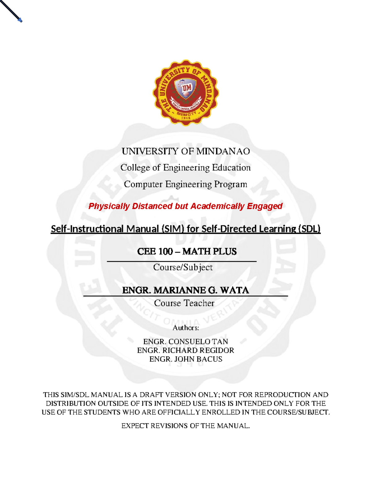 CEE 100 Self-Instructional Manual: Math Plus for Engineers - Studocu