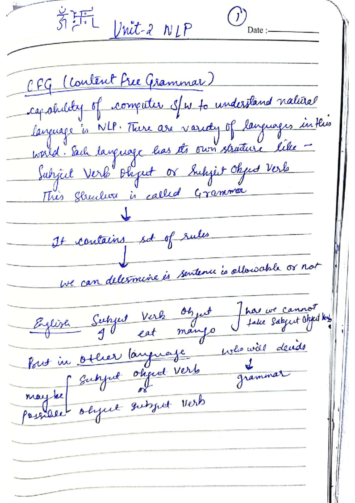 NLP Unit 2 Handwritten Notes: Understanding CFG and Parsing Techniques ...