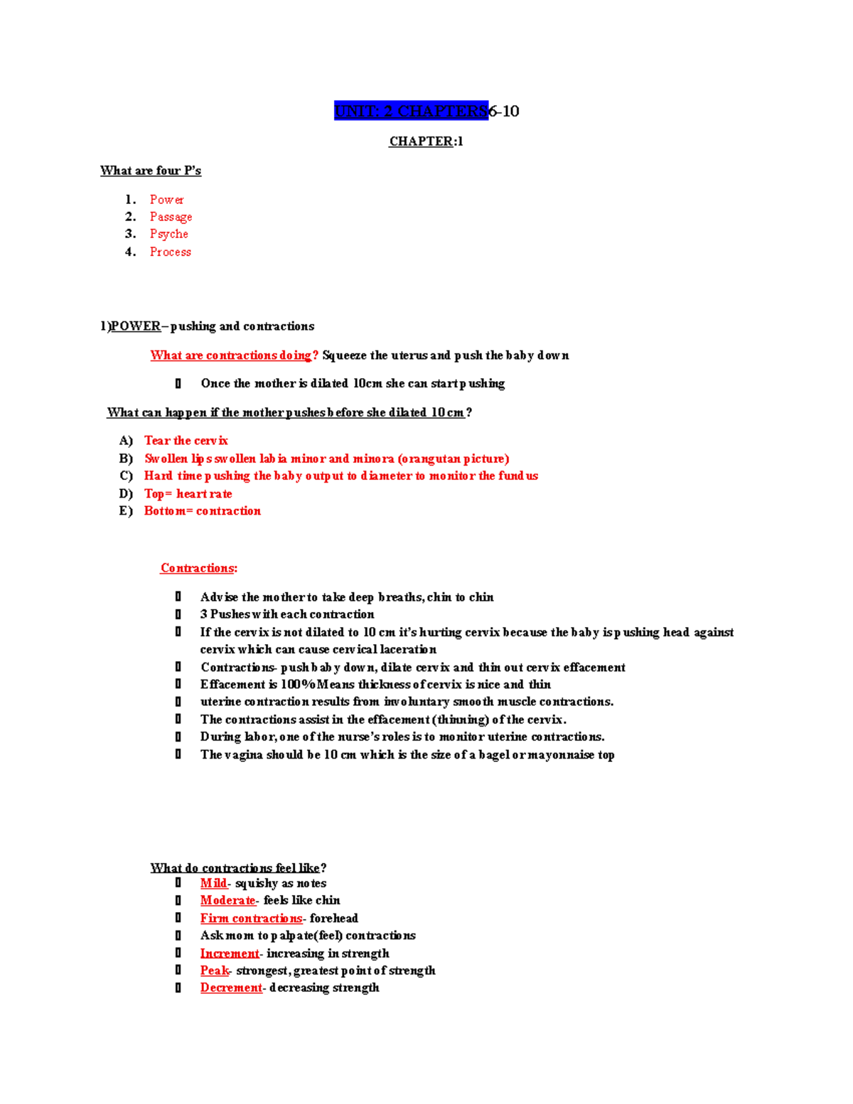 UNIT 2 CHAPTER 1: Understanding Labor Contractions and Their Effects ...
