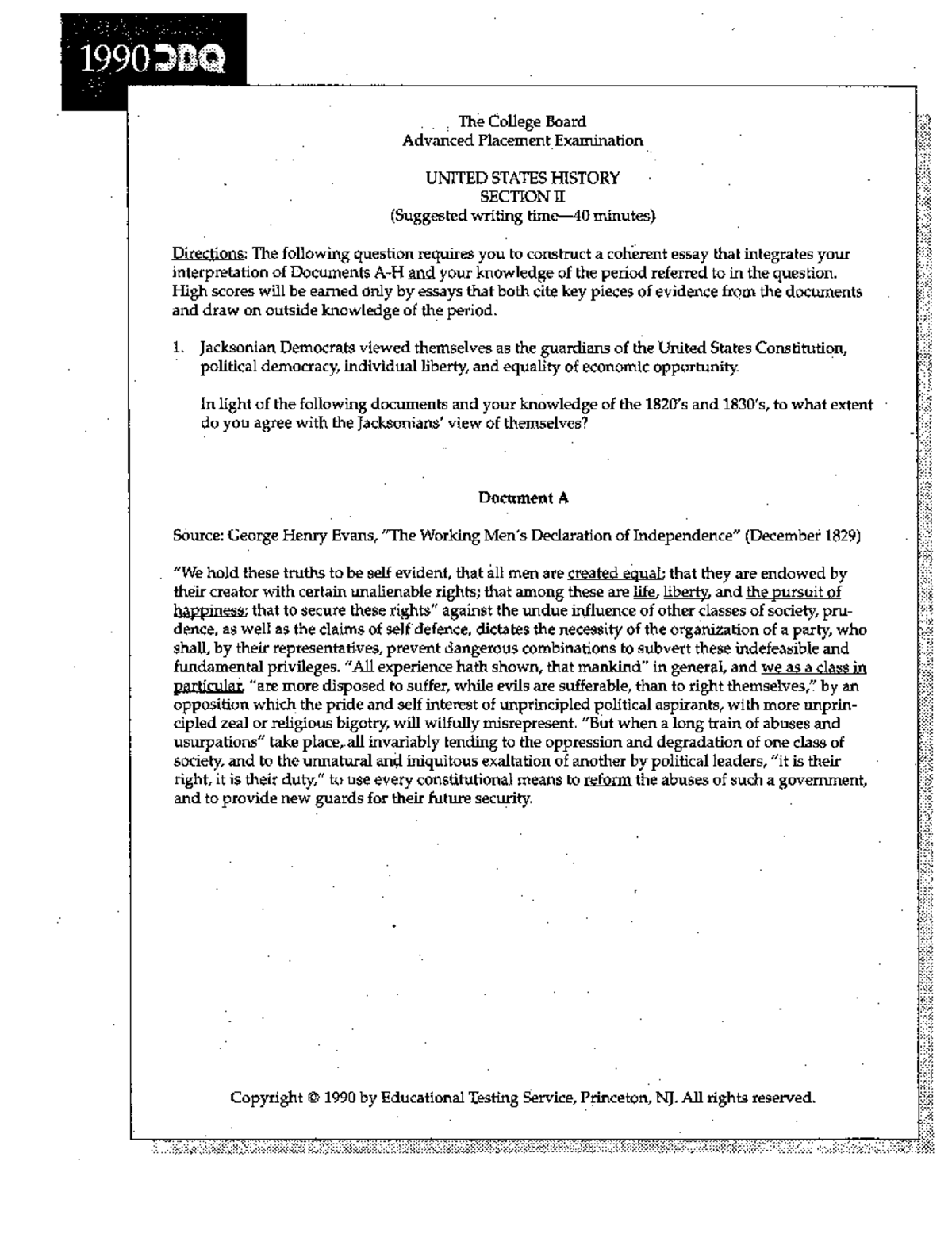 1990 APUSH DBQ - Evaluating Jacksonian Democracy's Self-Perception ...