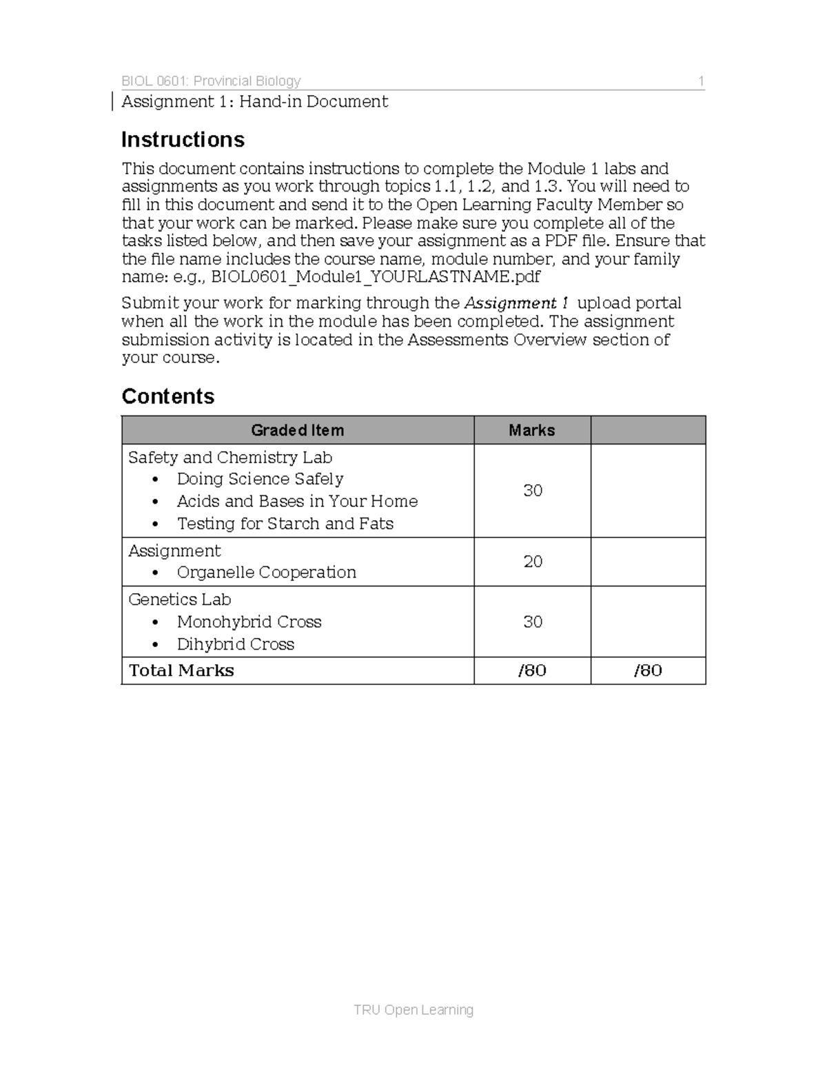 BIOL 0601: Provincial Biology 1 - Module 1 Assignment Instructions ...