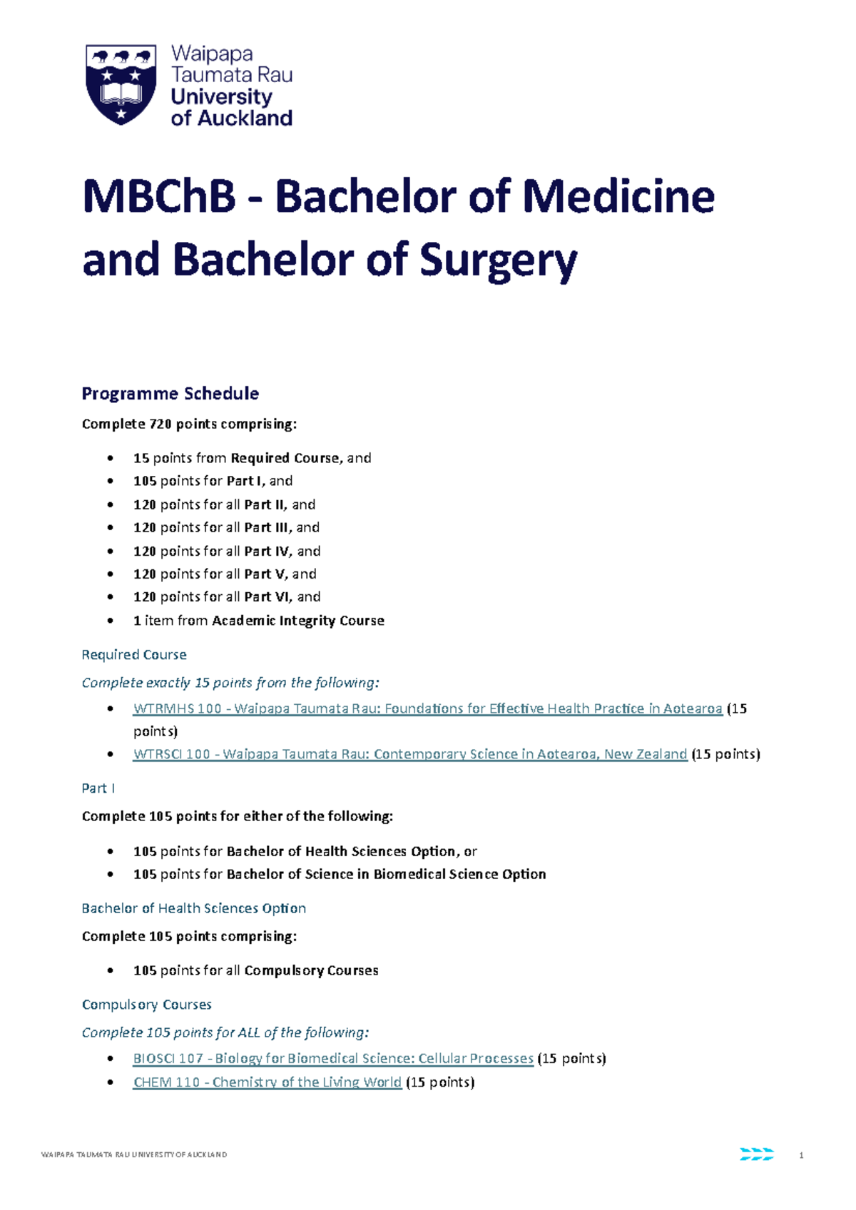 MBChB Programme Schedule: Complete 720 Points Overview - Studocu
