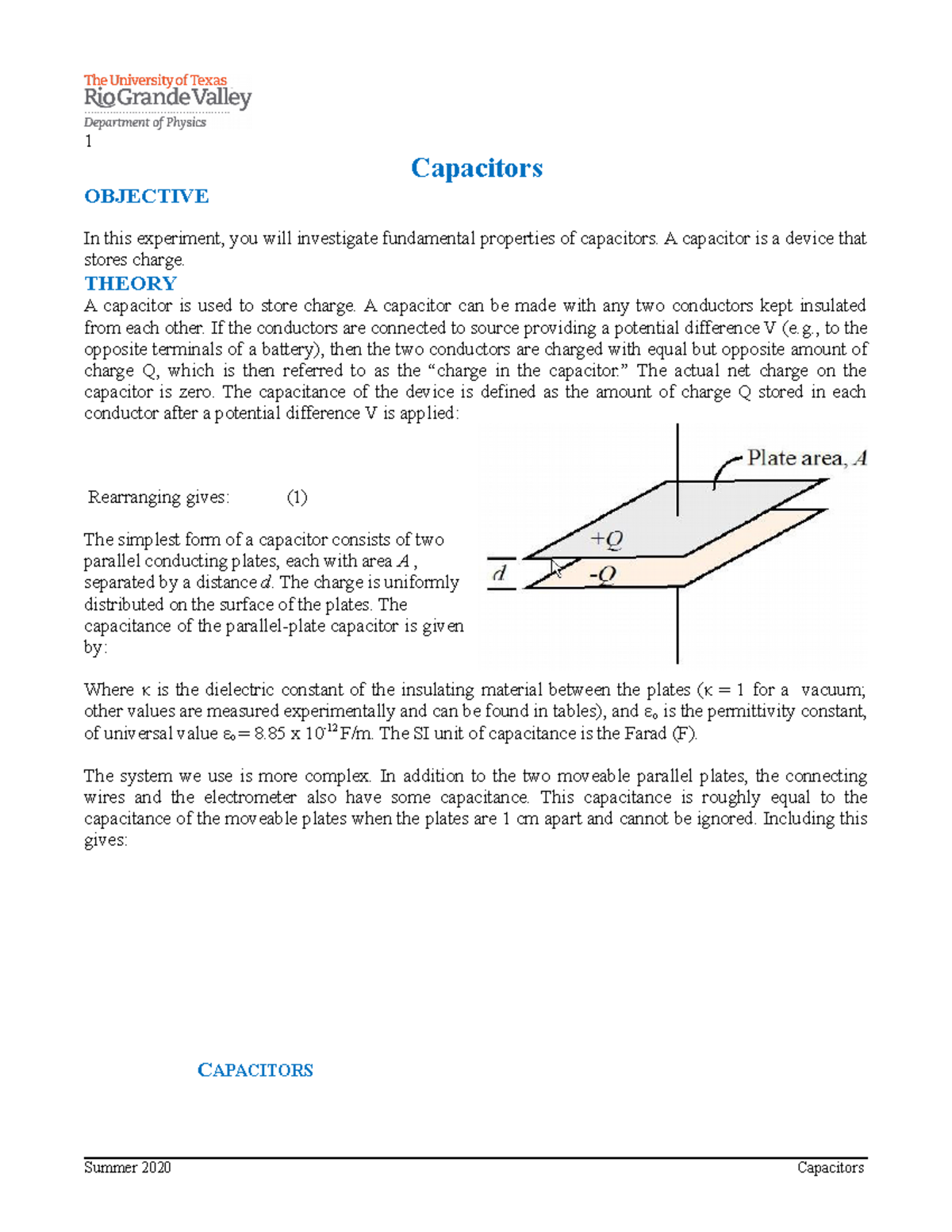 Capacitors Lab Report: Investigating Capacitance Properties - Studocu