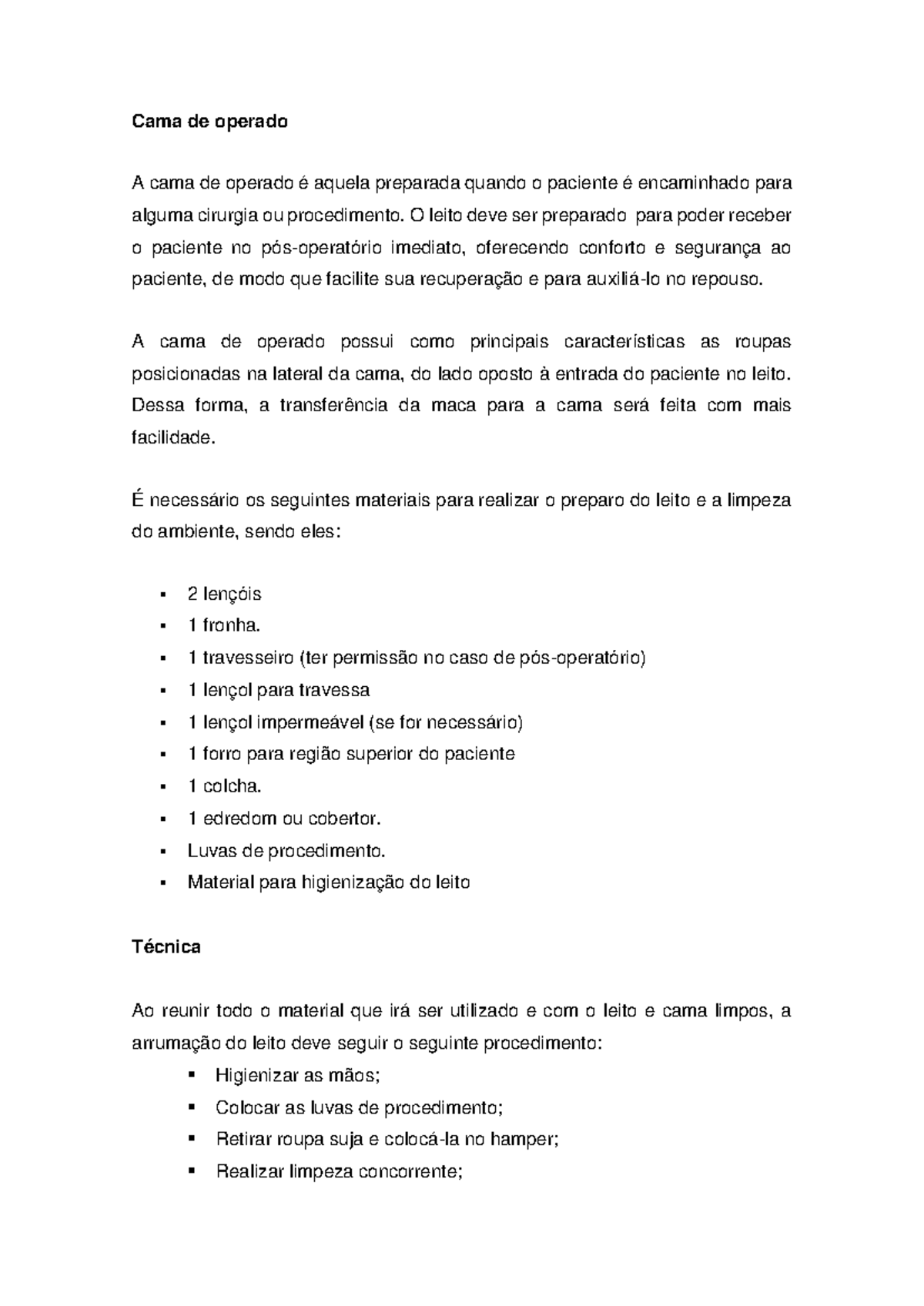 Cama de operado - Guia básico de enfermagem com imagens e técnicas ...