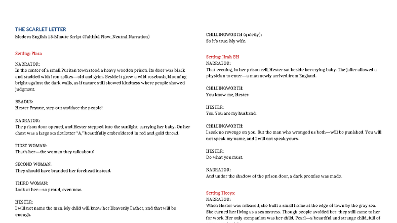 The Scarlet Letter (ENG 101) Modern English Script Adaptation - Studocu