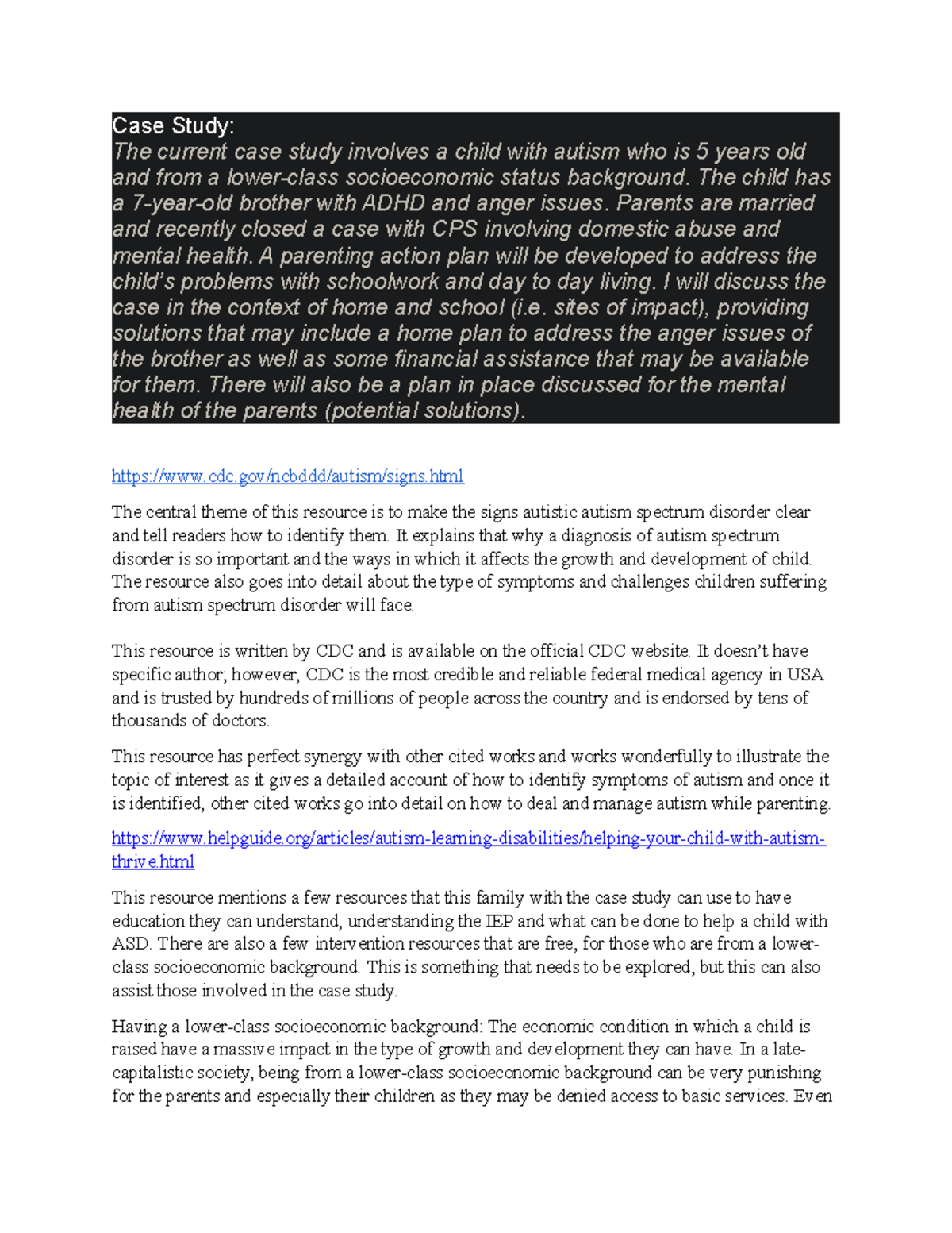 Annotated Bibliography - Case Study: The current case study involves a ...