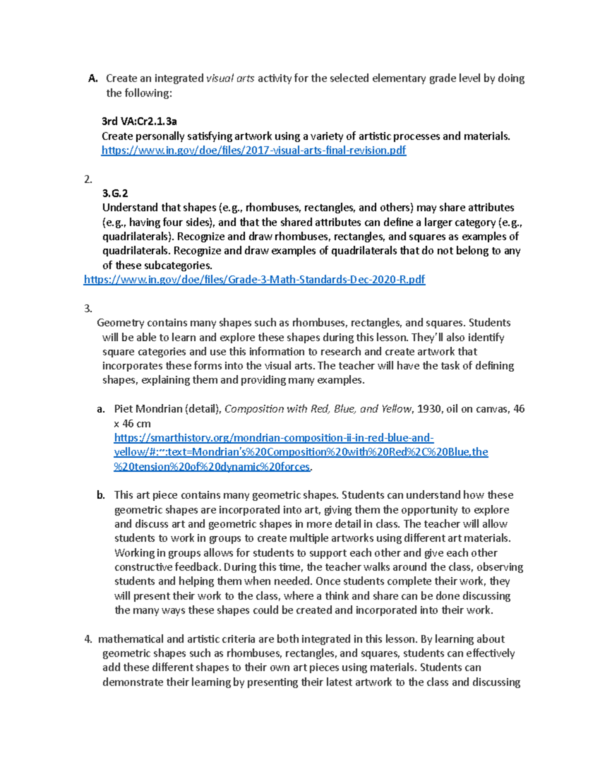 C105 Task 1: Integrated Visual Arts, Drama, and Dance Activities - Studocu