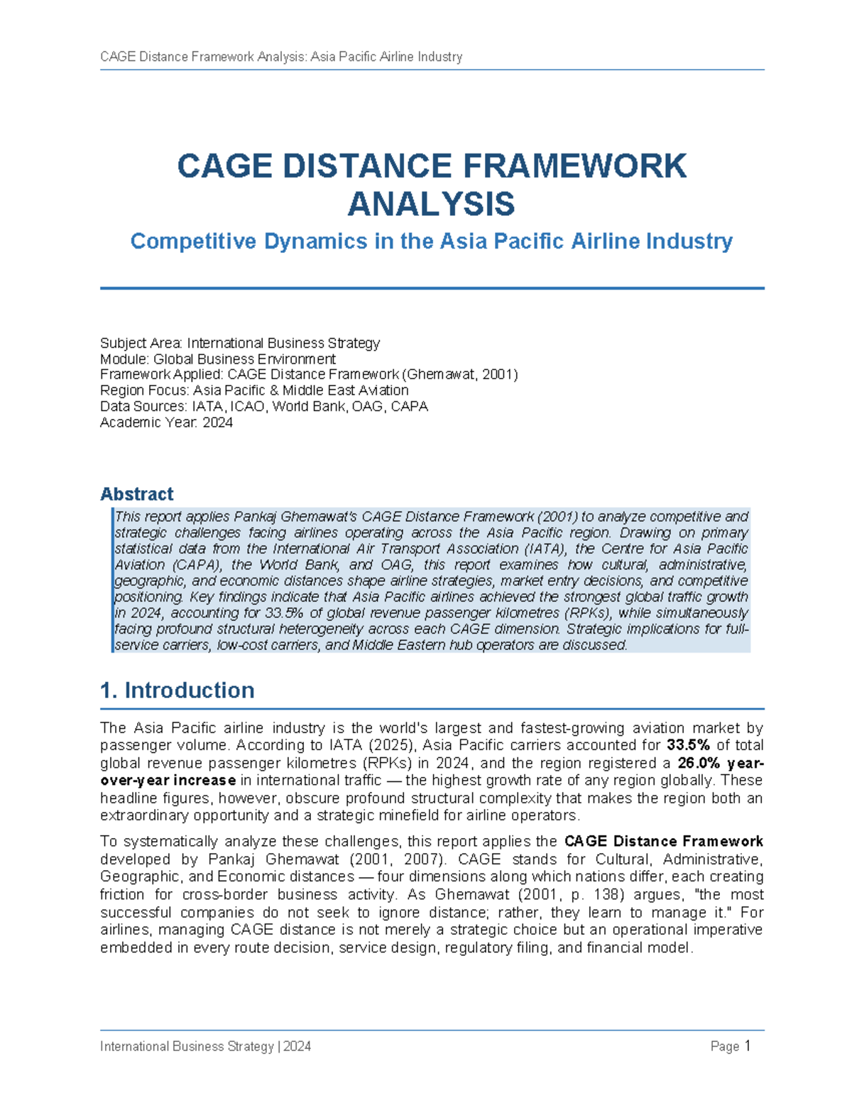 CAGE Distance Framework Analysis: Asia Pacific Airlines (IBS 2024 ...