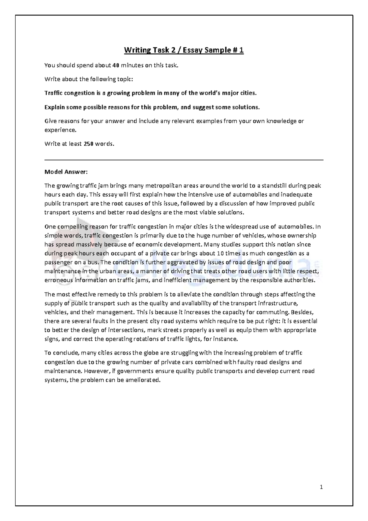 Writing Task 2 Mock Test: Sample Essays and Analysis - Studocu