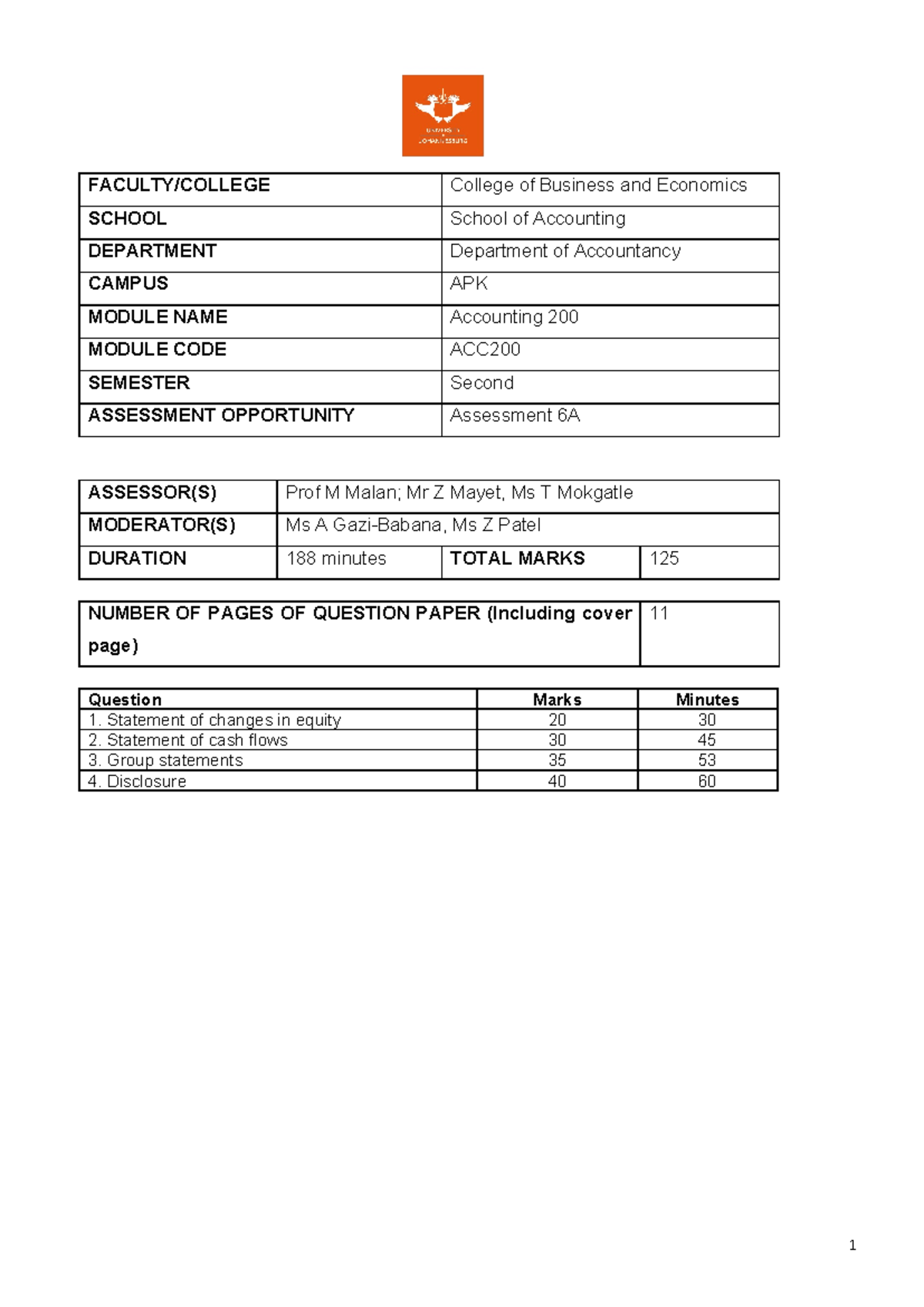 ACC200 Assessment 6A: Complete Question Paper for Accounting 200 - Studocu