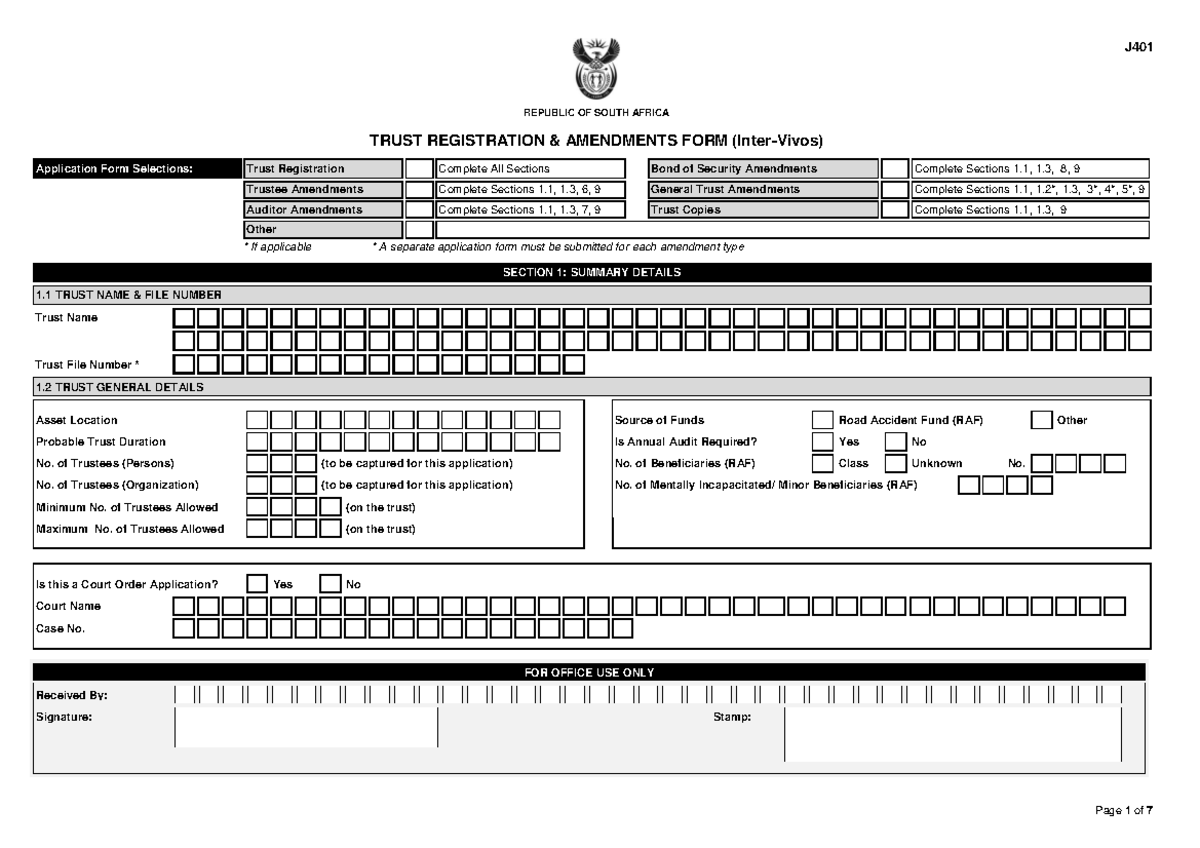 J401 Trust Registration & Amendments Application Form Guide - Studocu