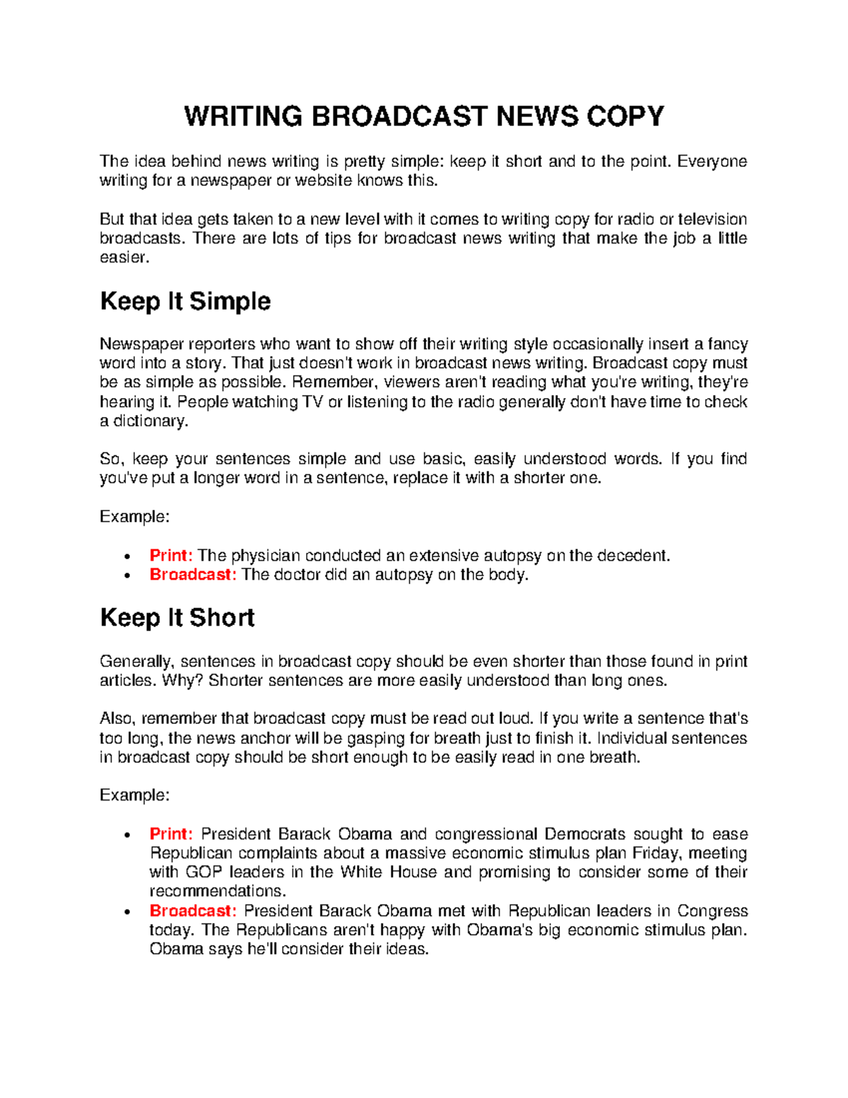 Effective Techniques for Writing Broadcast News Copy - Studocu