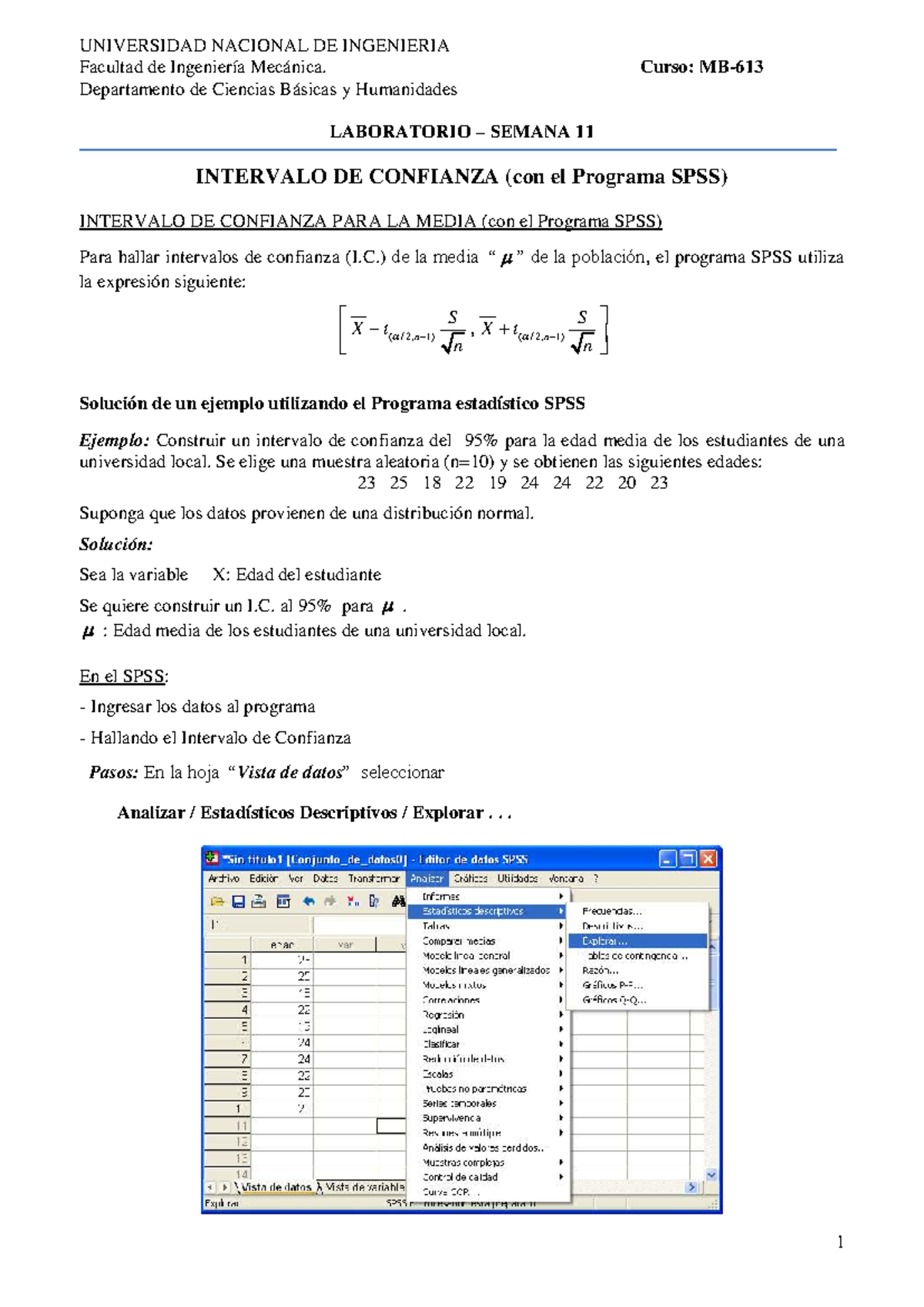 LAB SEM11: Intervalo de Confianza para la Media con SPSS - Studocu