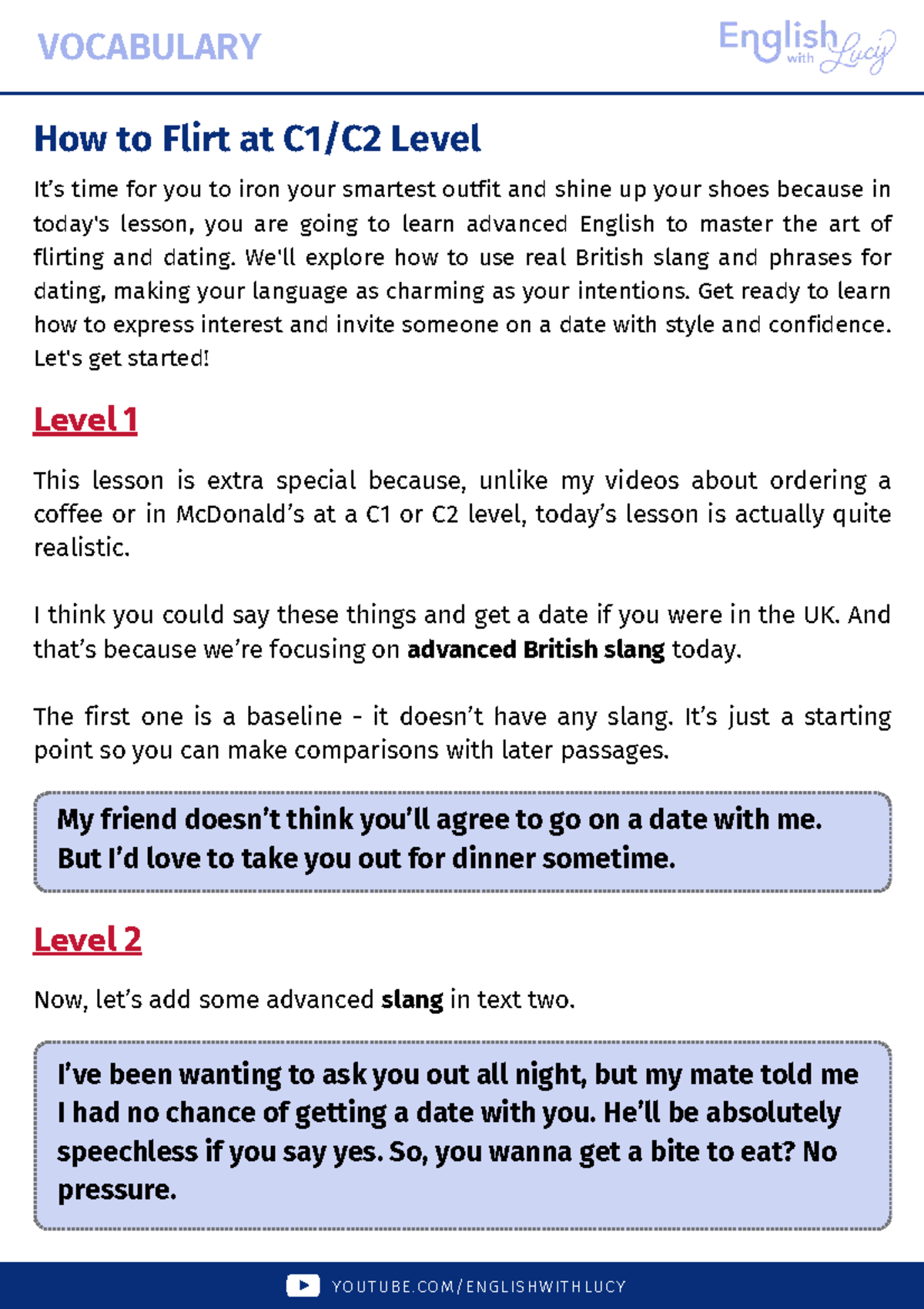 How to Flirt: Advanced British Slang at C1-C2 Level - Studocu