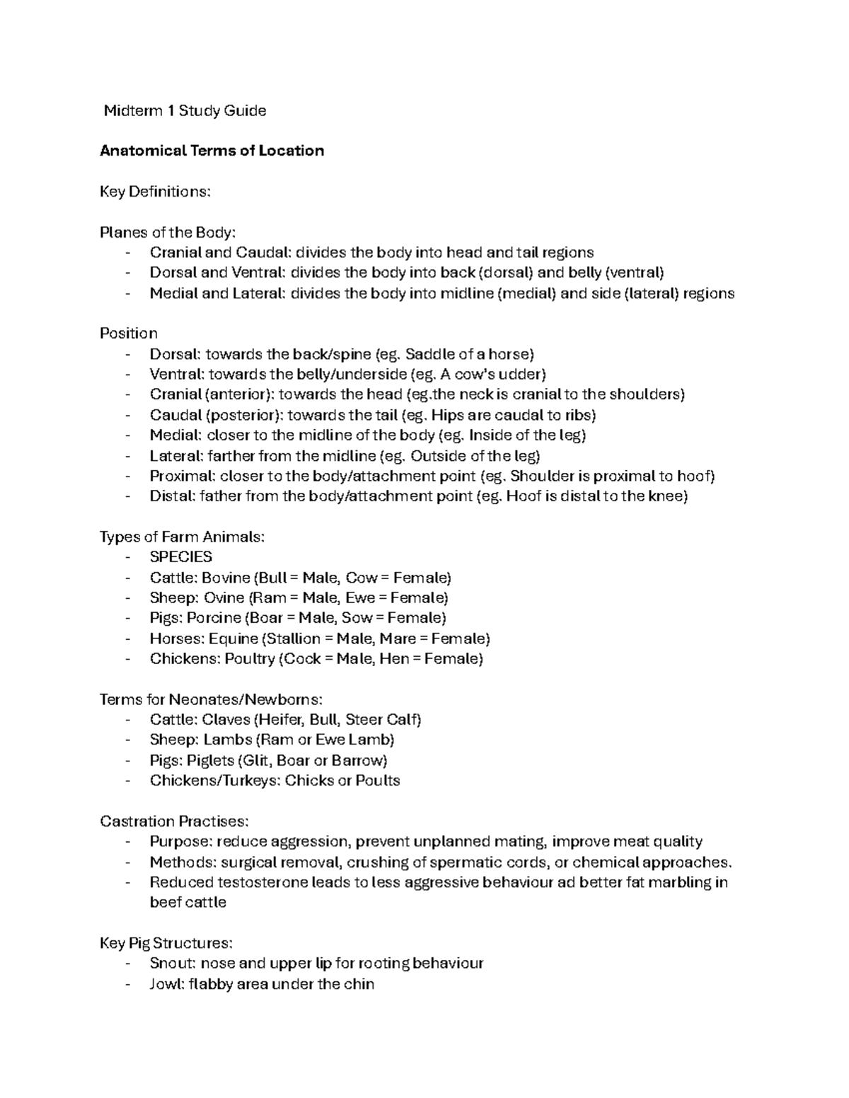 Midterm 1 ANSC 2340 - Summary Structure of Farm Animals W - Midterm 1 ...