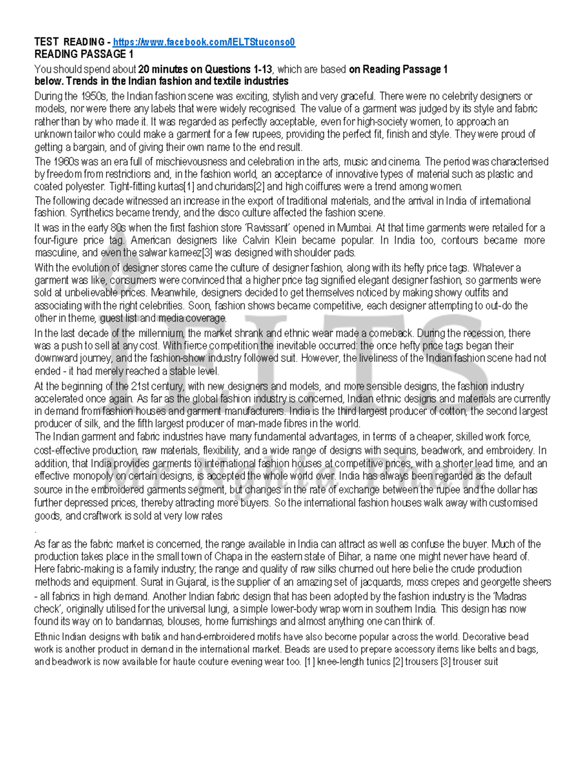 Trends in Indian Fashion and Textile Industry: Reading Passage 1 ...