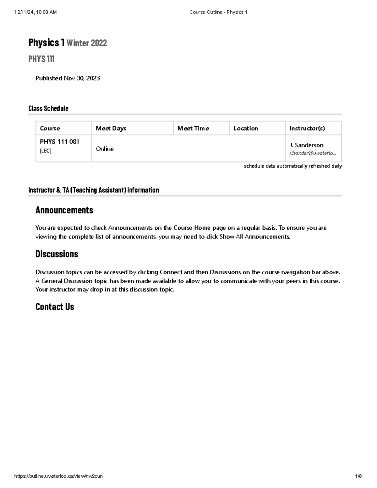 Course Outline for PHYS 081 - Physics 1 Winter 2022 - Studocu