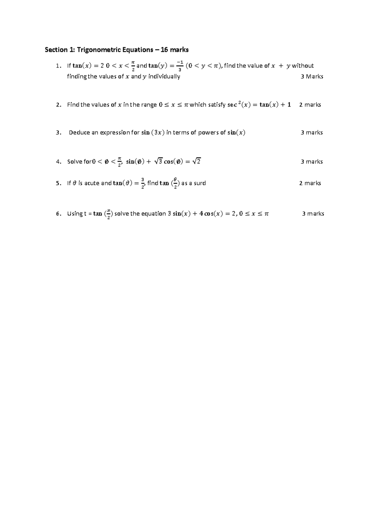 Mx1 Exam on Trigo, Proj, Diff - Section 1: Trigonometric Equations – 16 ...