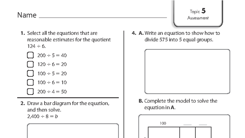 Topic 5 Assessment - Estimating Quotients and Remainders - Studocu
