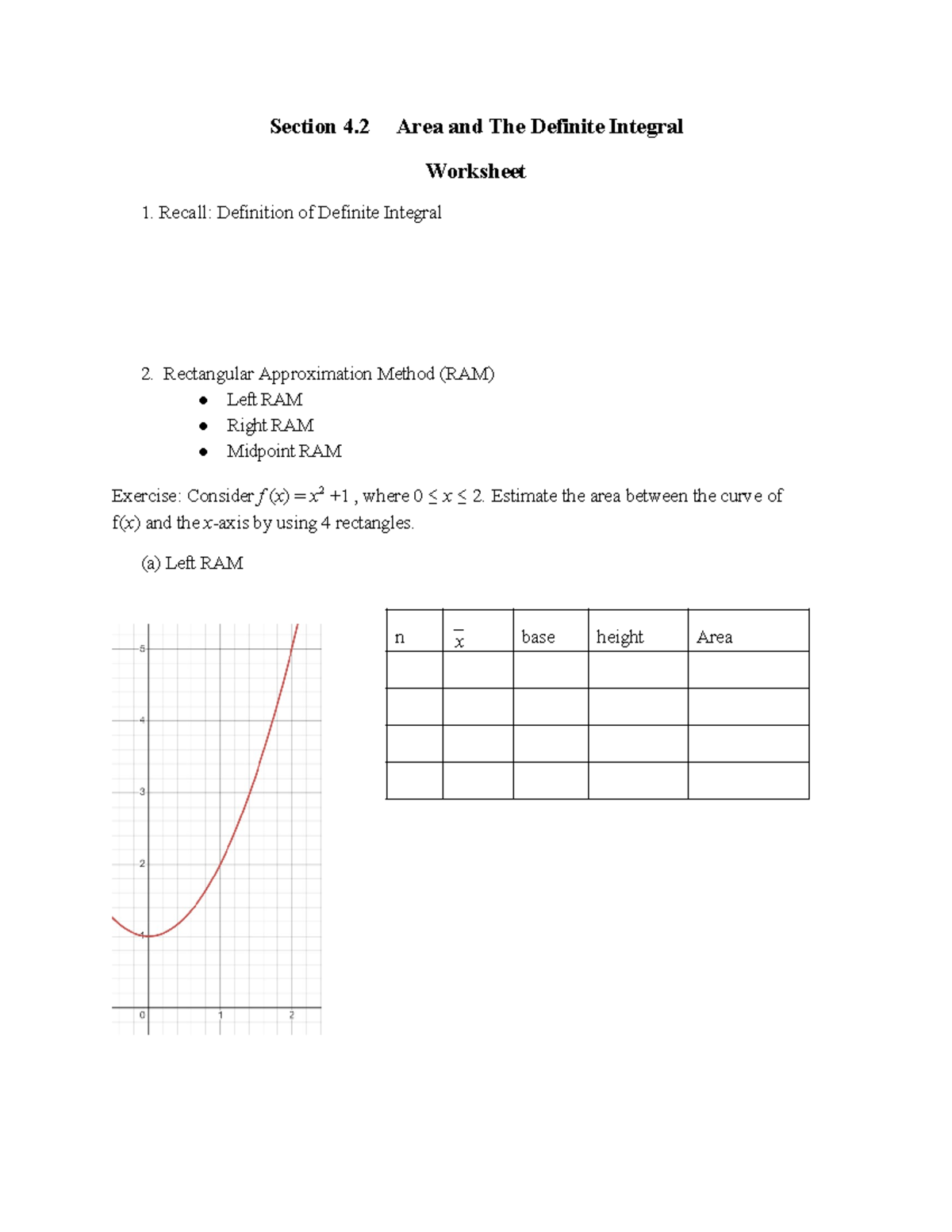 4.2 Area and Definite Integral Worksheet - Exam Prep - Studocu
