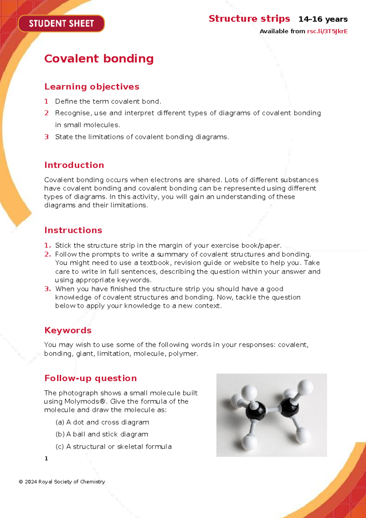 Covalent Bonding Structure Strips: Learning Objectives & Diagrams - Studocu
