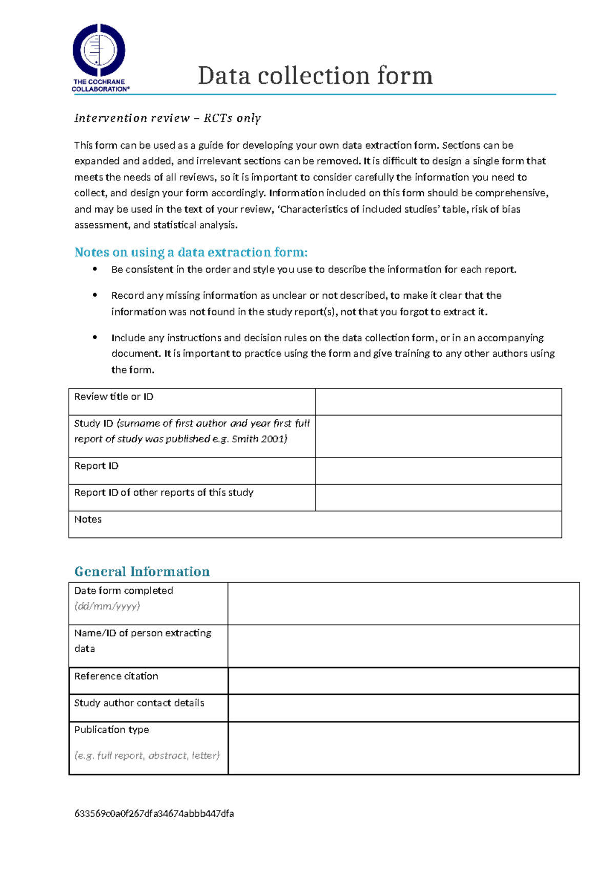 Data Collection Form for RCTs: Guide and Template - Studocu